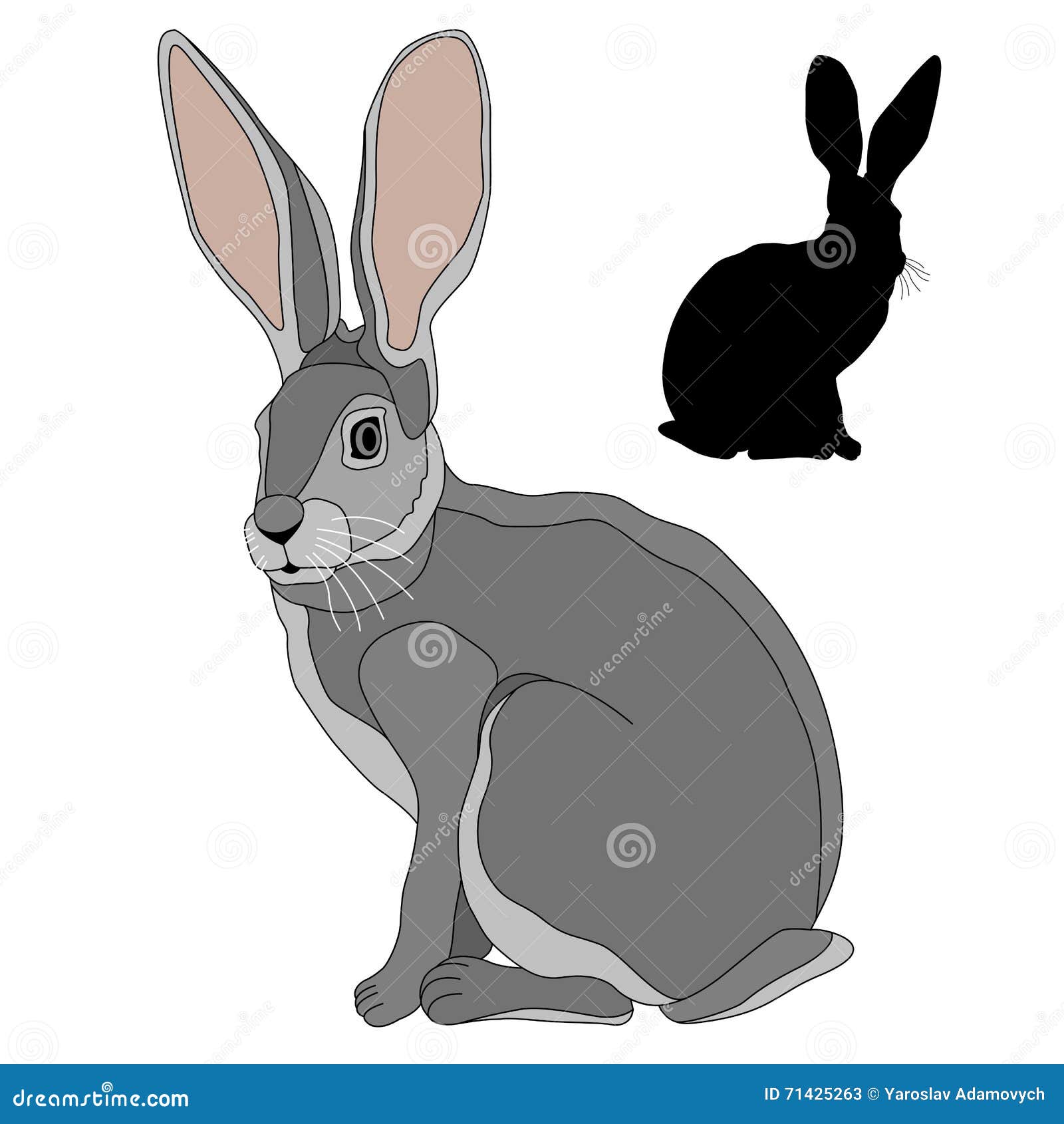 Gray Hare Realistic Set of Black Silhouette Stock Vector - Illustration ...