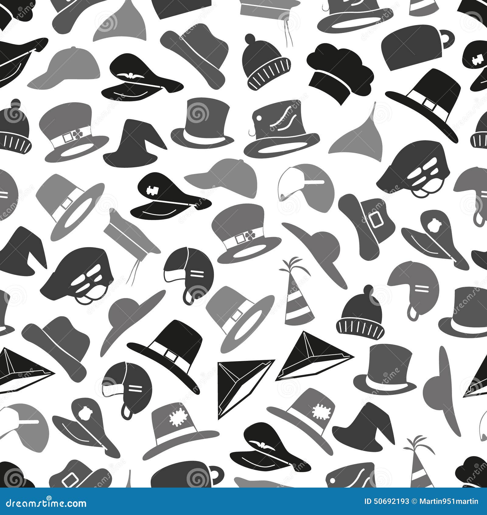 Gray Hats Icons Set Seamless Pattern Stock Vector - Illustration of ...