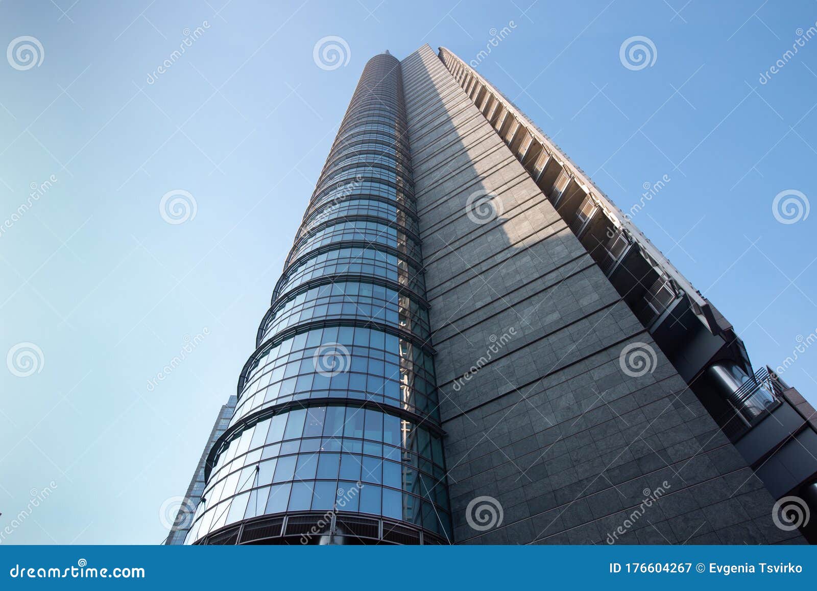 Gray High Multi-storey Office Building on a Background of Blue Sky. 01 ...