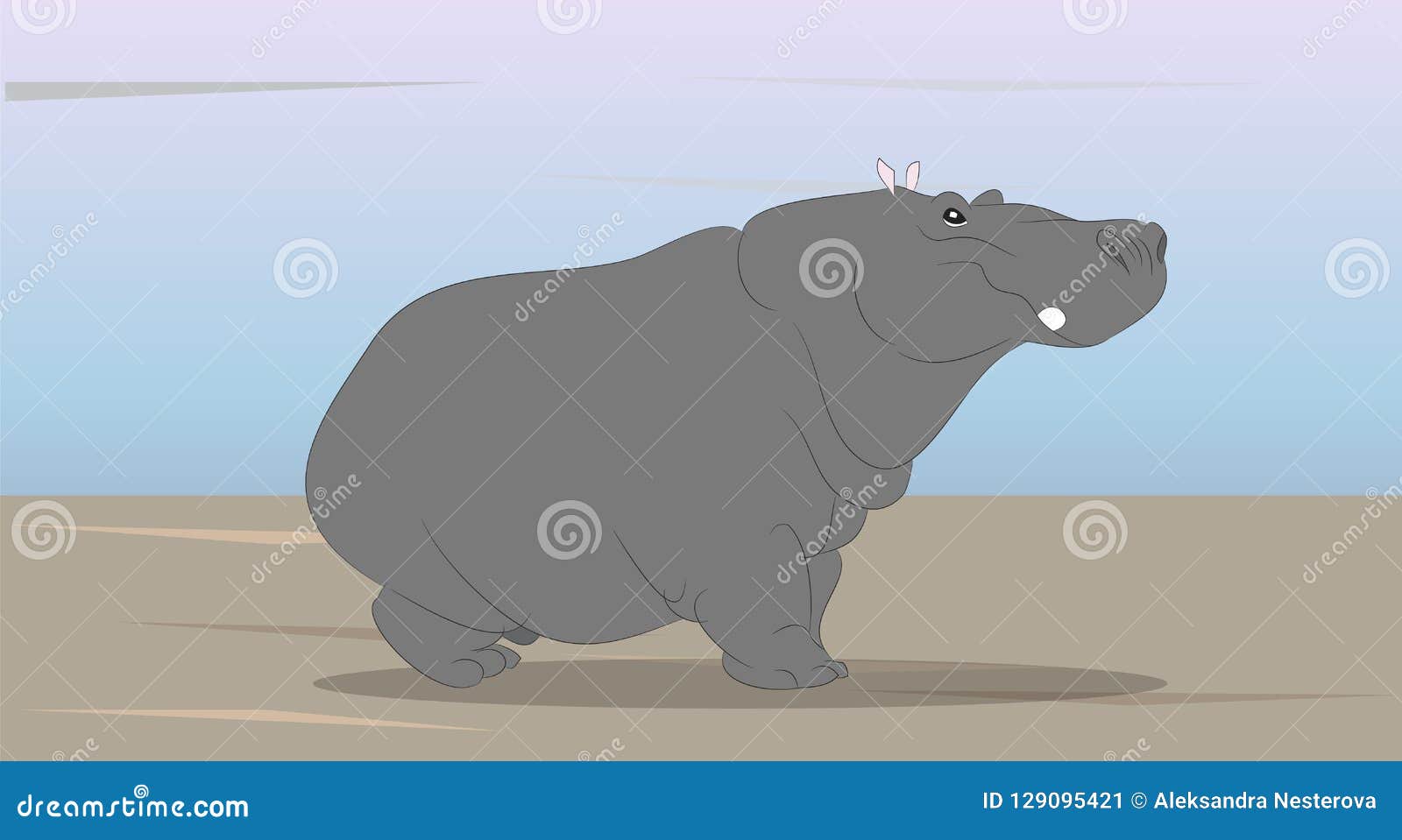 Gray Hippo Stand on Nature, Vector Stock Vector - Illustration of ...