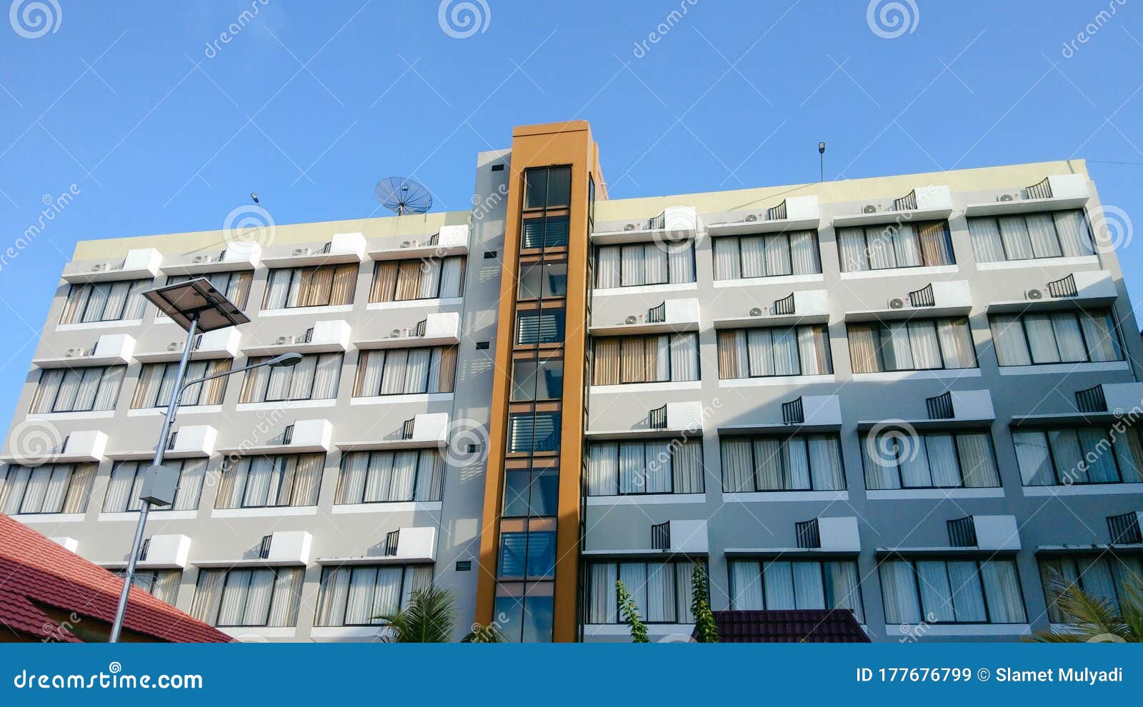 Gray Hotel Buildings and Rows of Rooms Inside Stock Image - Image of ...