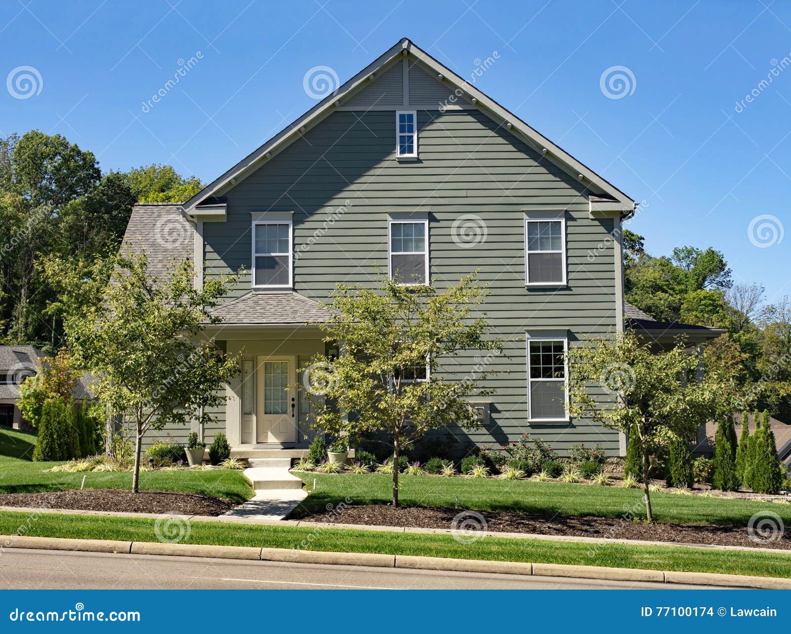 Gray House with Neutral Trim Stock Photo - Image of residence, exterior ...