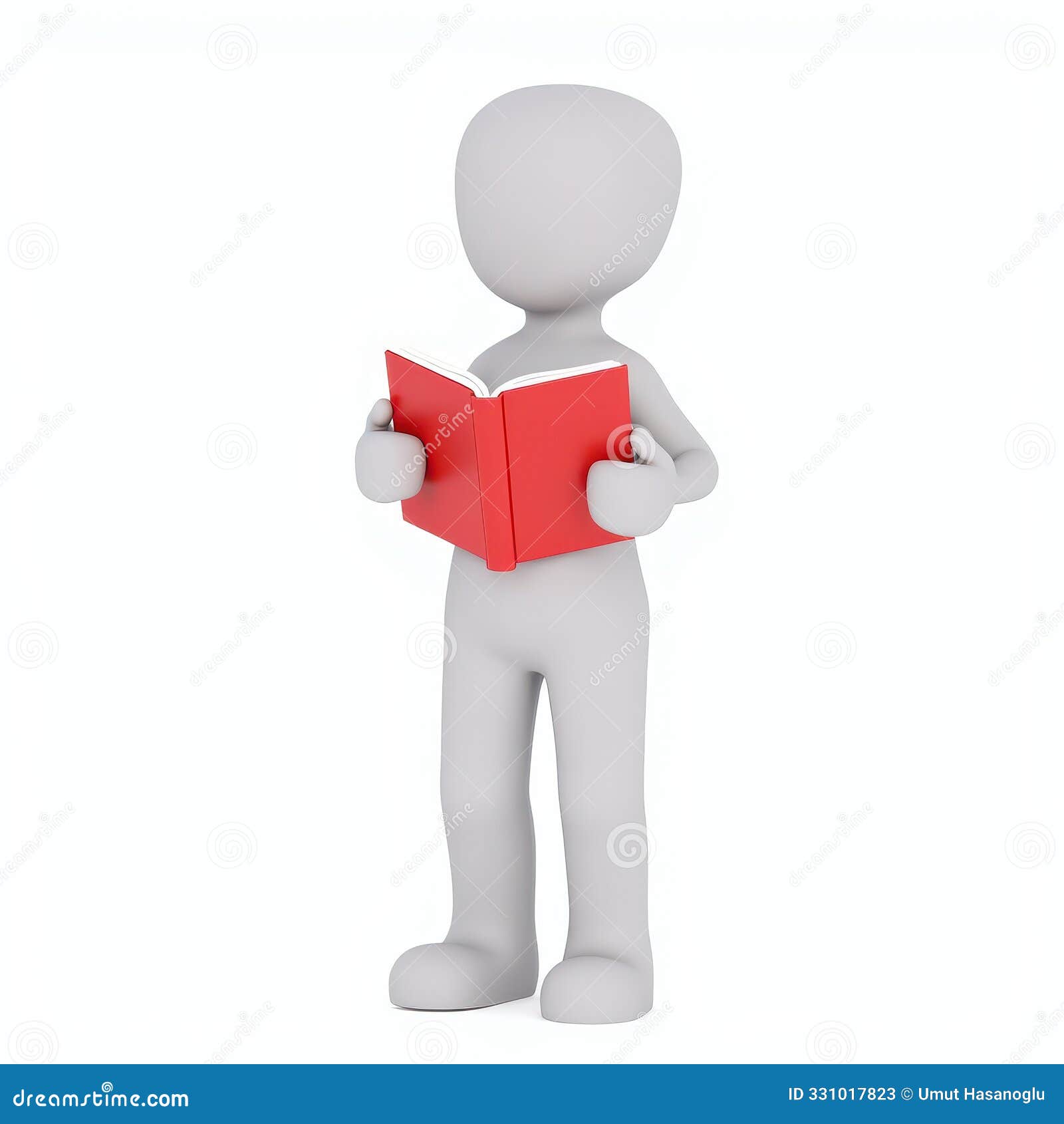 Gray Humanoid Figure Reading a Red Book on a Plain White Background ...