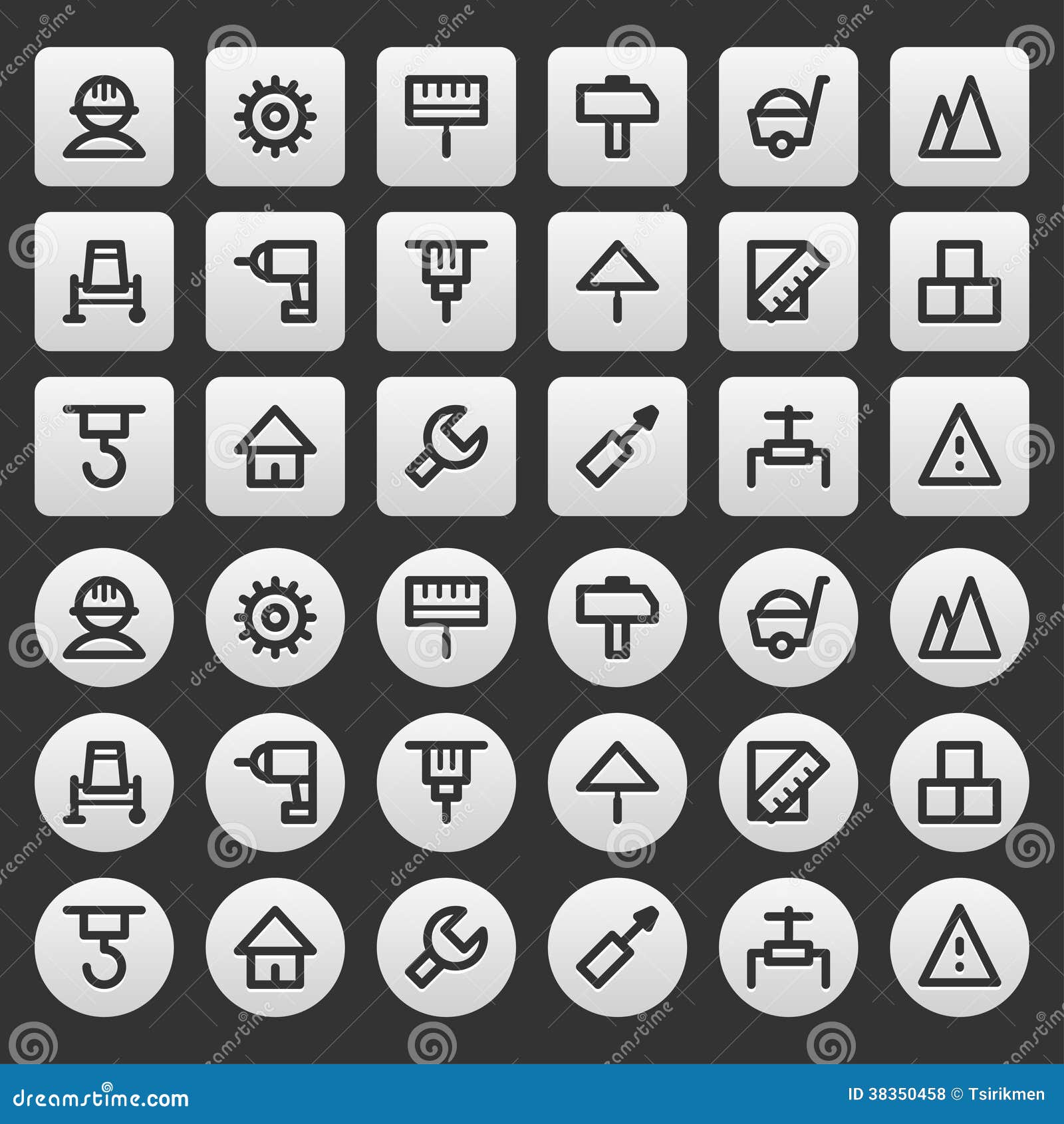 Gray Icons Set Repair Construction Stock Vector - Illustration of plan ...
