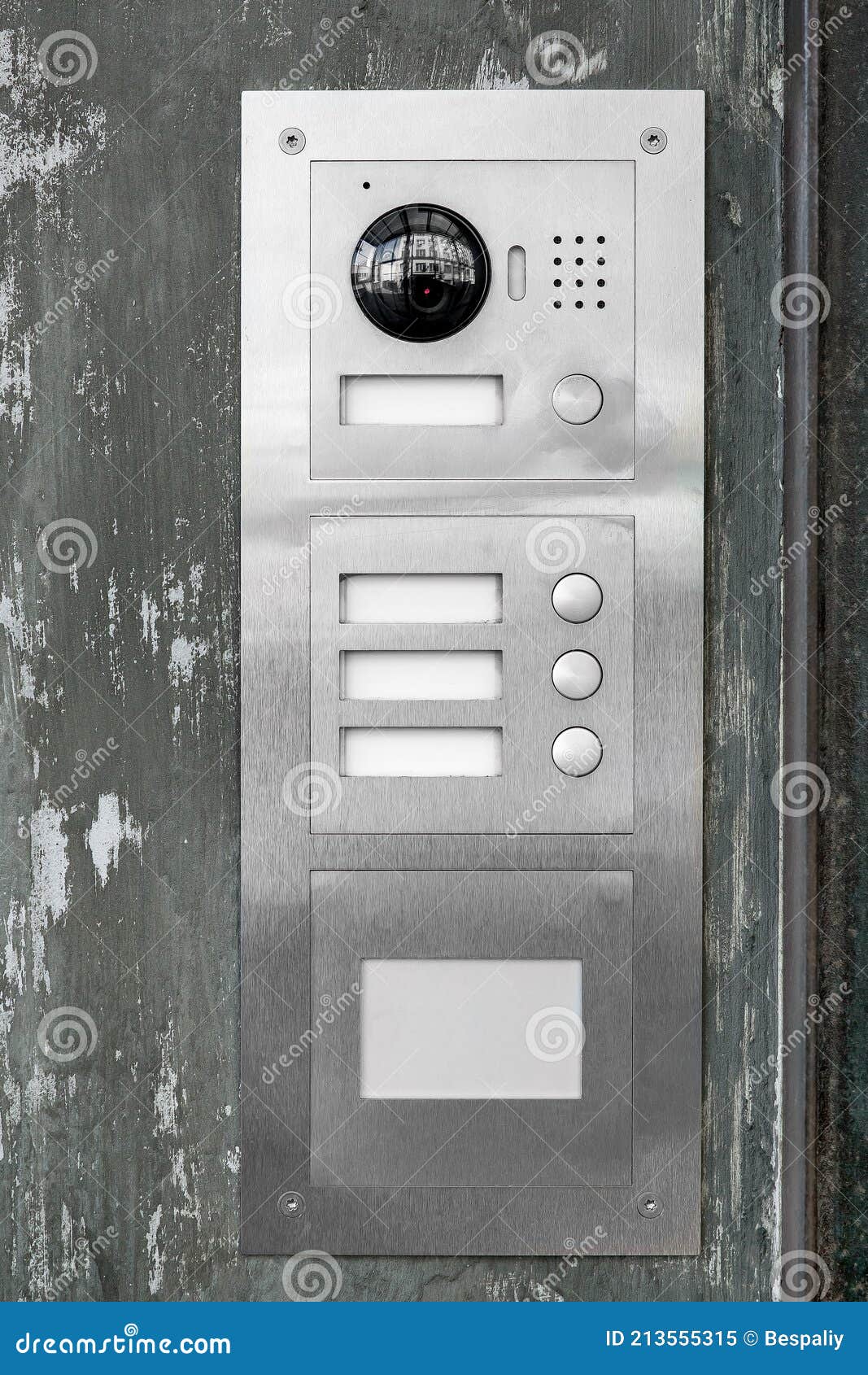 Gray Iron Intercom with Call Buttons and a Camera. Stock Image - Image ...
