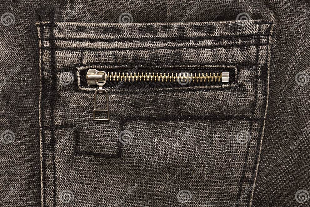 Gray Jeans Back Pocket with Zip Lock Stock Image - Image of pocket ...