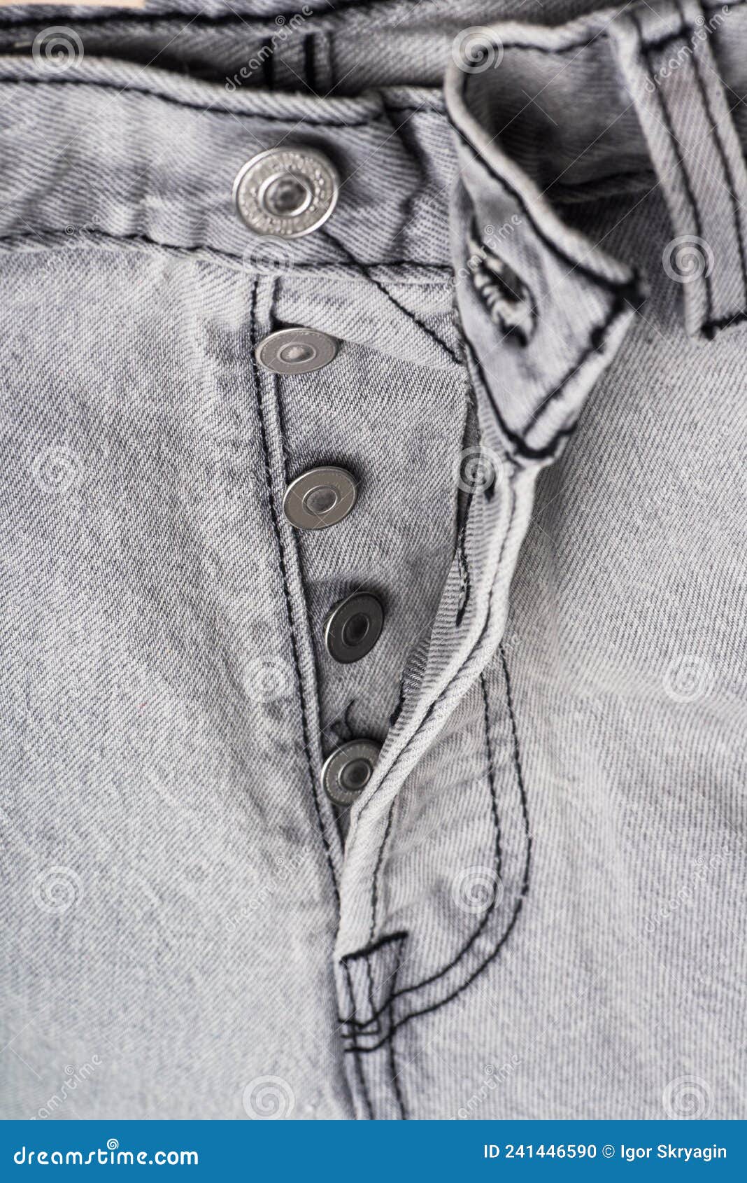 Gray Jeans Close-up with Button Closure Stock Photo - Image of apparel ...