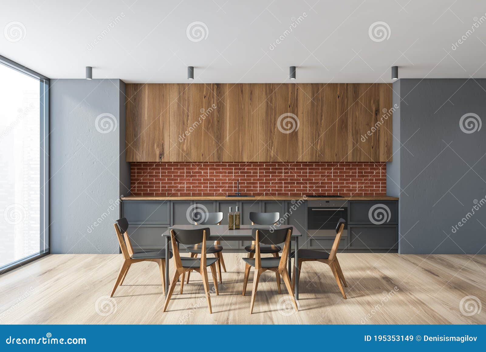 Gray Kitchen Interior with Table Stock Illustration - Illustration of ...