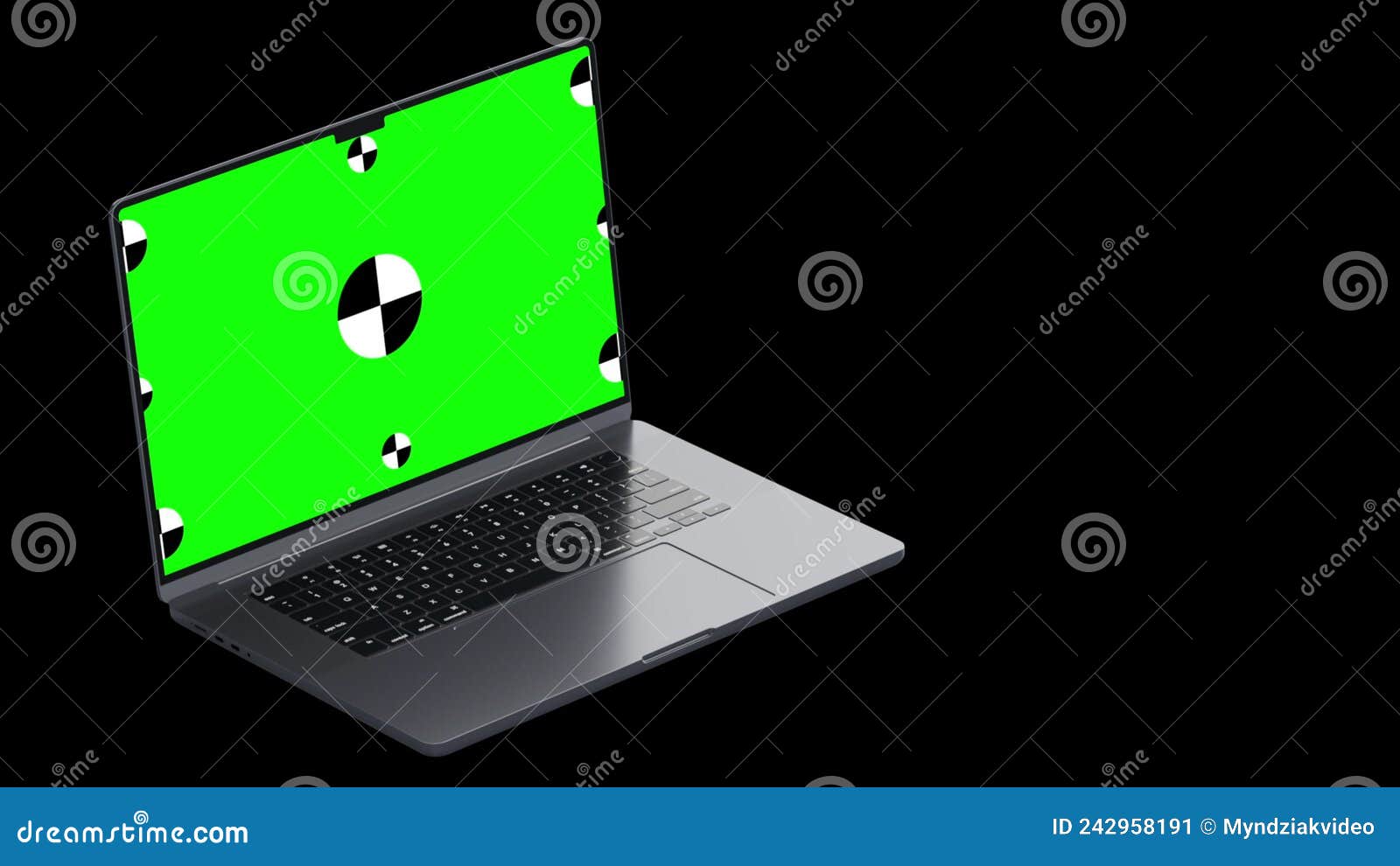 Gray Laptop on a Black Background. Green Screen with Marks for Tracking ...