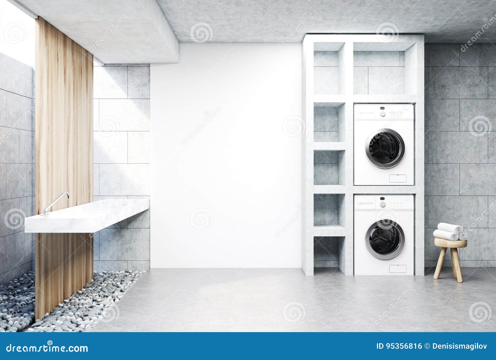 Gray Laundry Room, Sink, Washing Machine Side Stock Illustration ...
