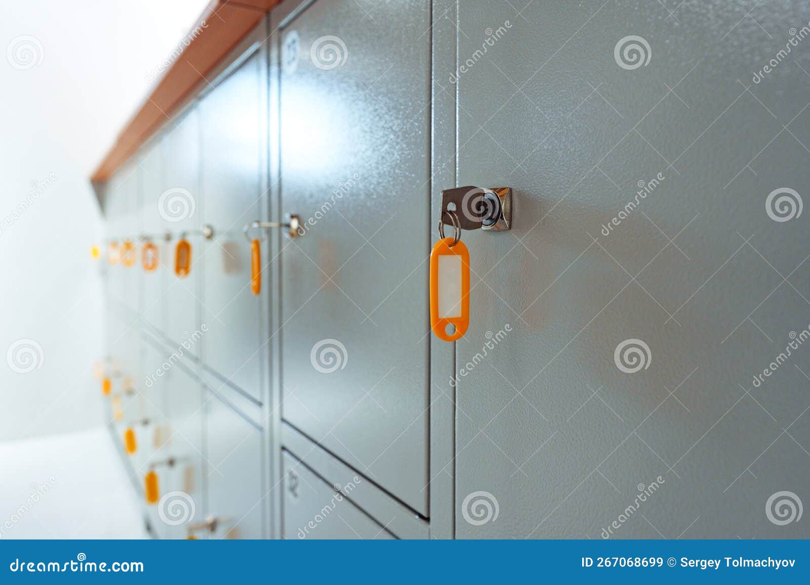 Gray Locker with Key for Safety in Public Facility Close Up Stock Image ...