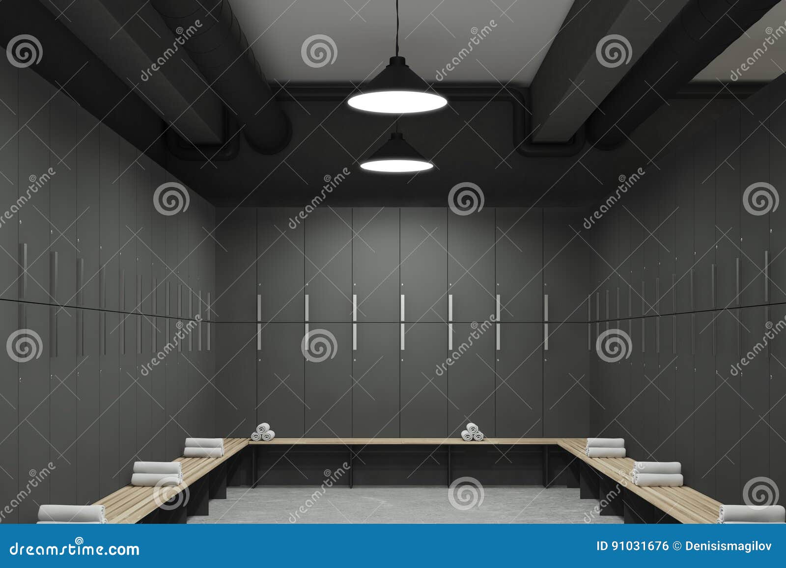 Gray locker room interior stock illustration. Illustration of baseball ...