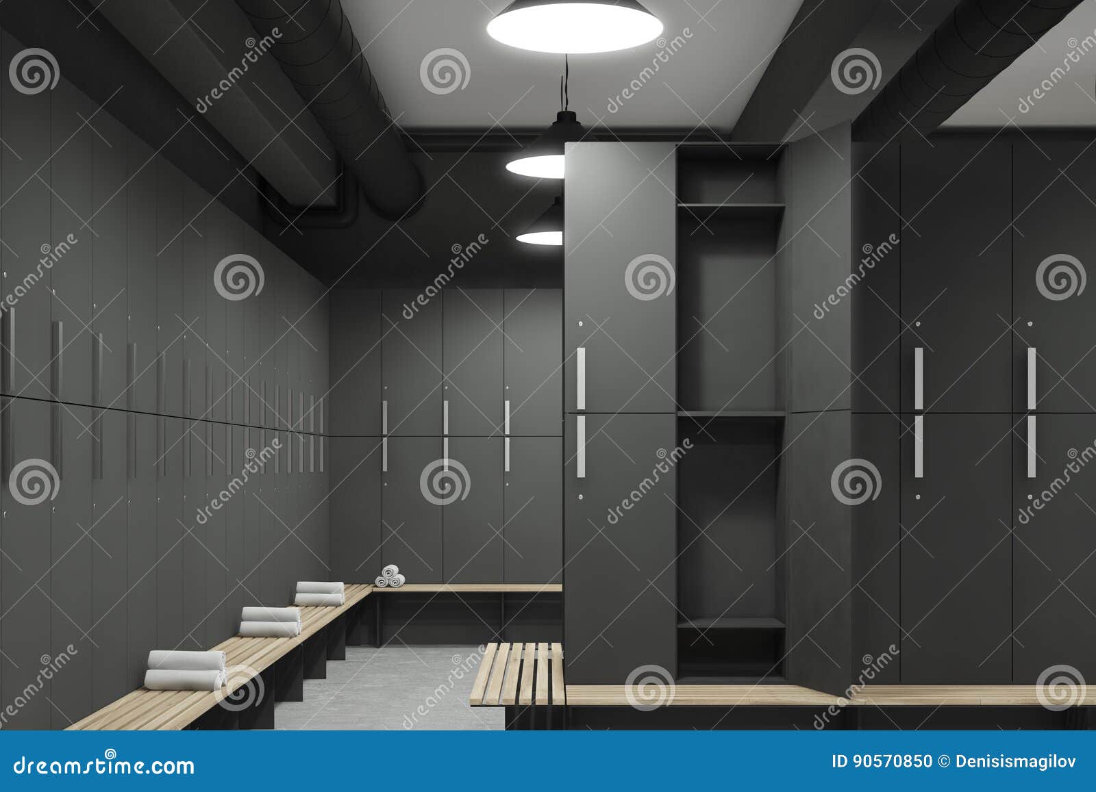 Gray Locker Room with Open Door Stock Illustration - Illustration of ...