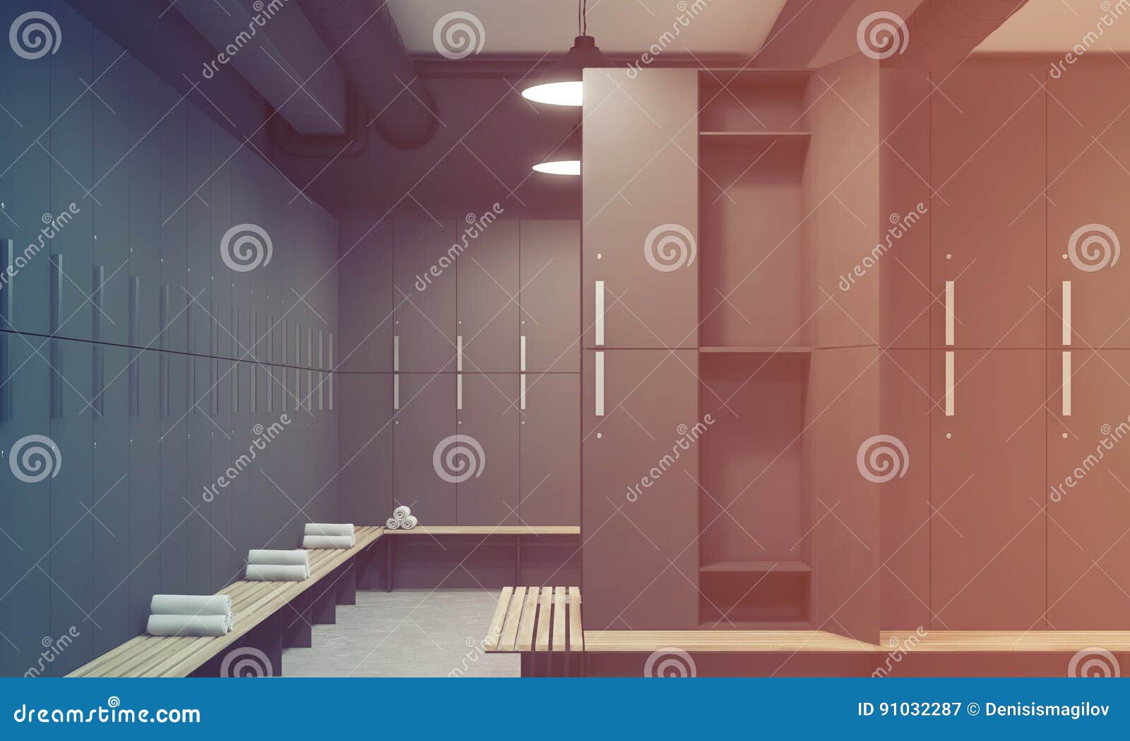 Gray Locker Room with Open Door, Toned Stock Illustration ...