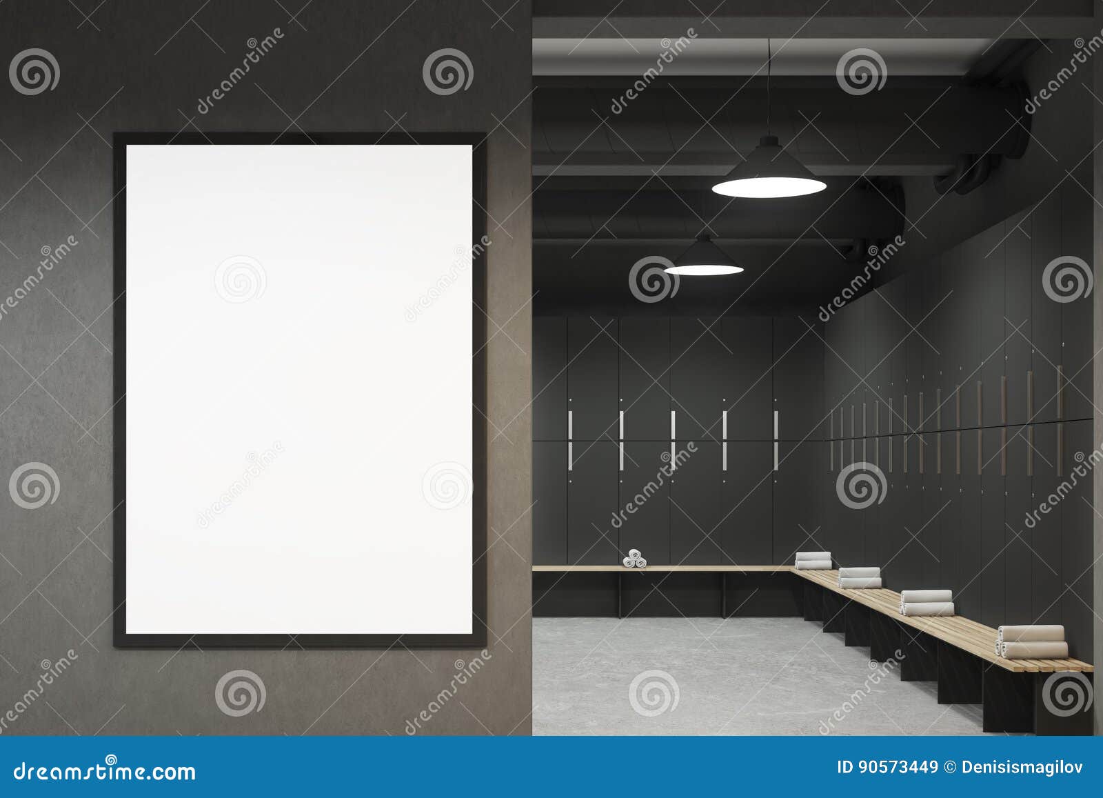 Gray Locker Room with a Poster Stock Illustration - Illustration of ...