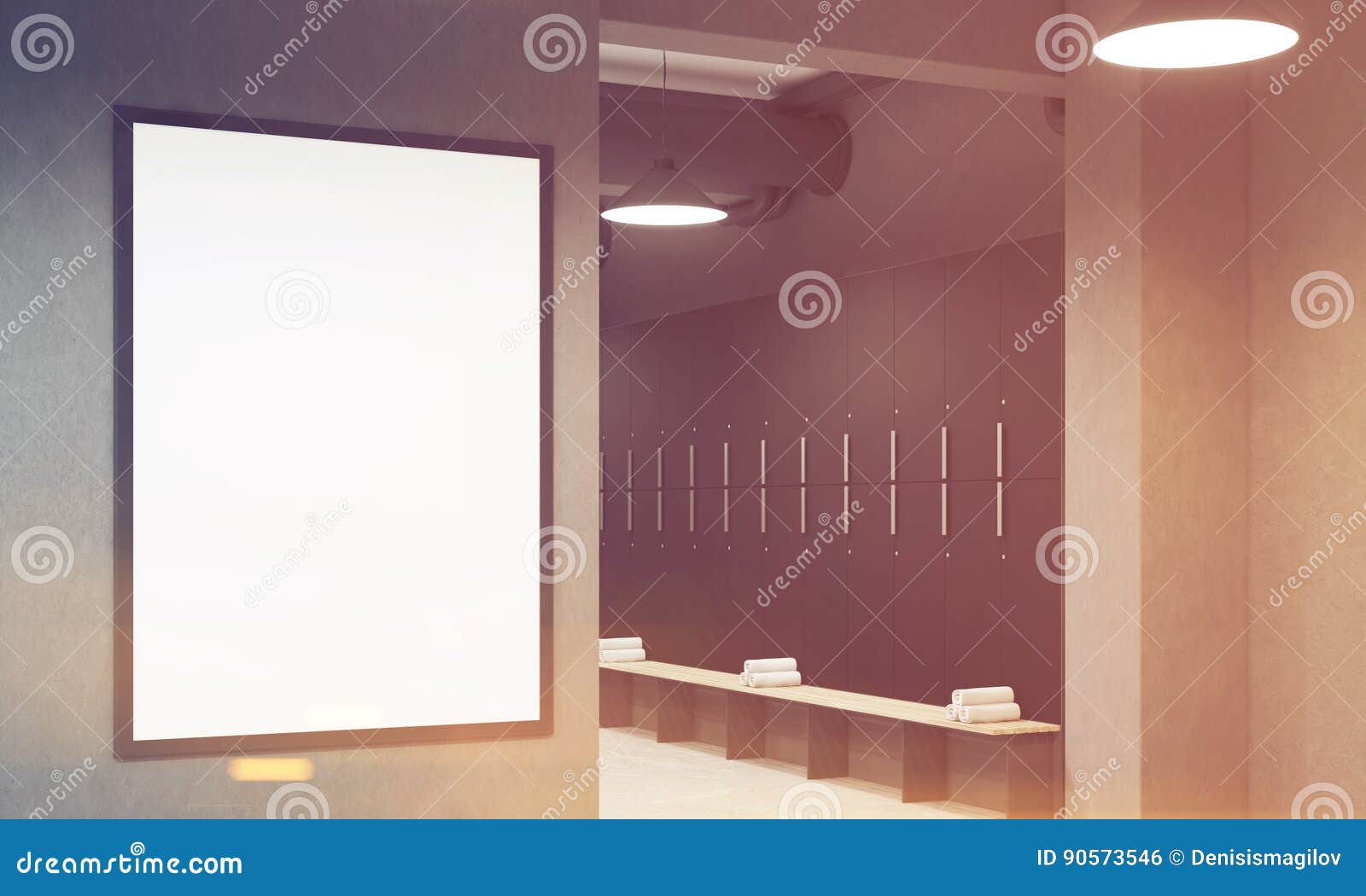 Gray Locker Room with a Poster, Side, Toned Stock Illustration ...