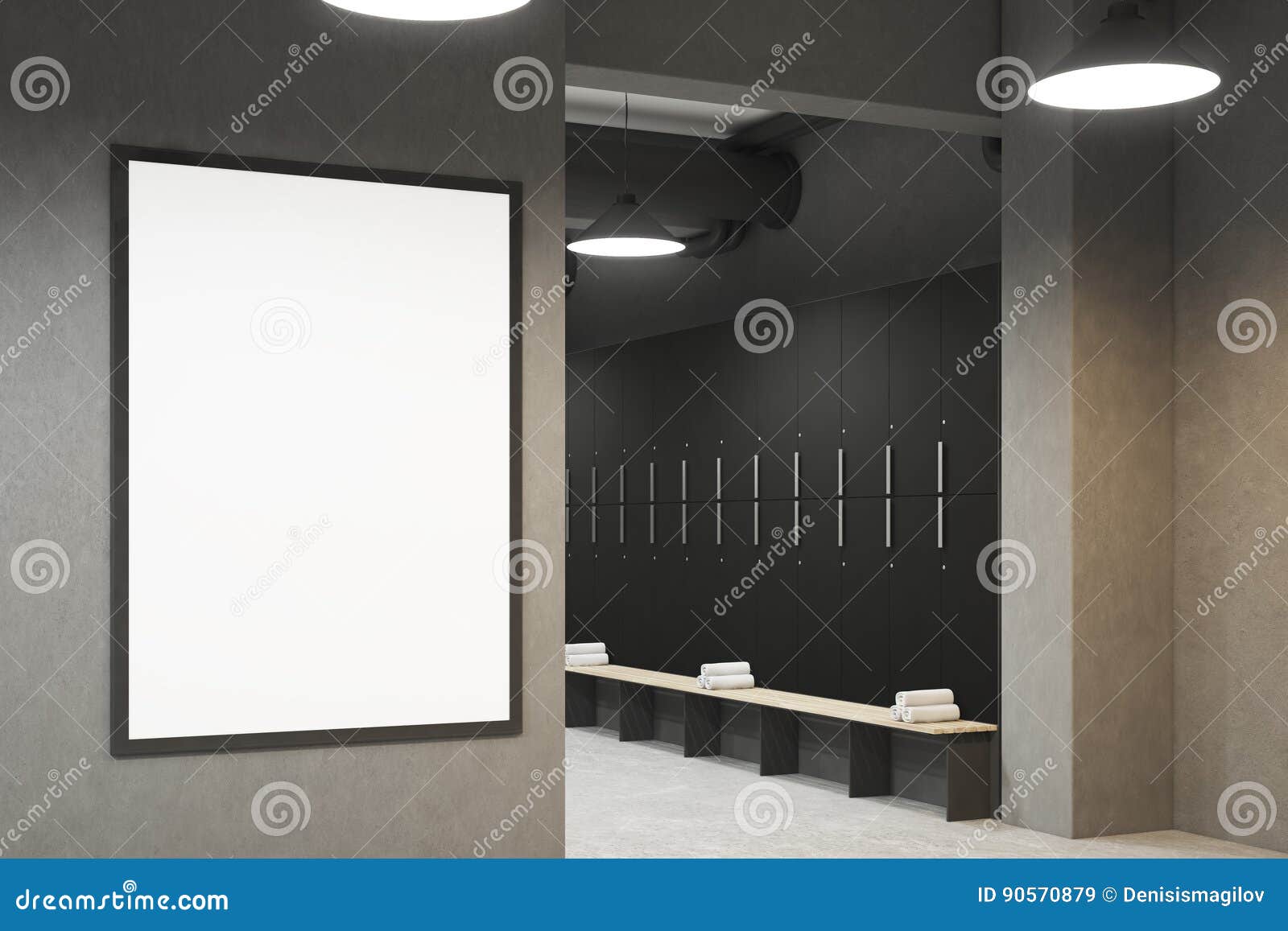 Gray Locker Room with a Poster, Side Stock Illustration - Illustration ...