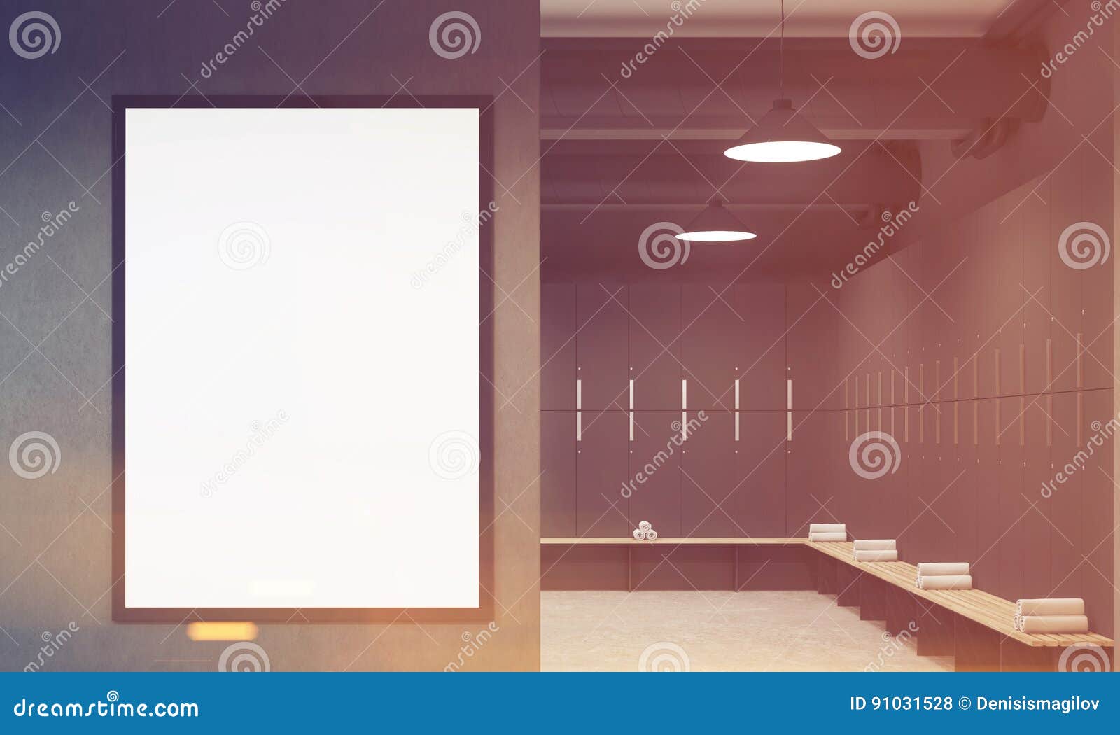 Gray Locker Room with a Poster, Toned Stock Illustration - Illustration ...
