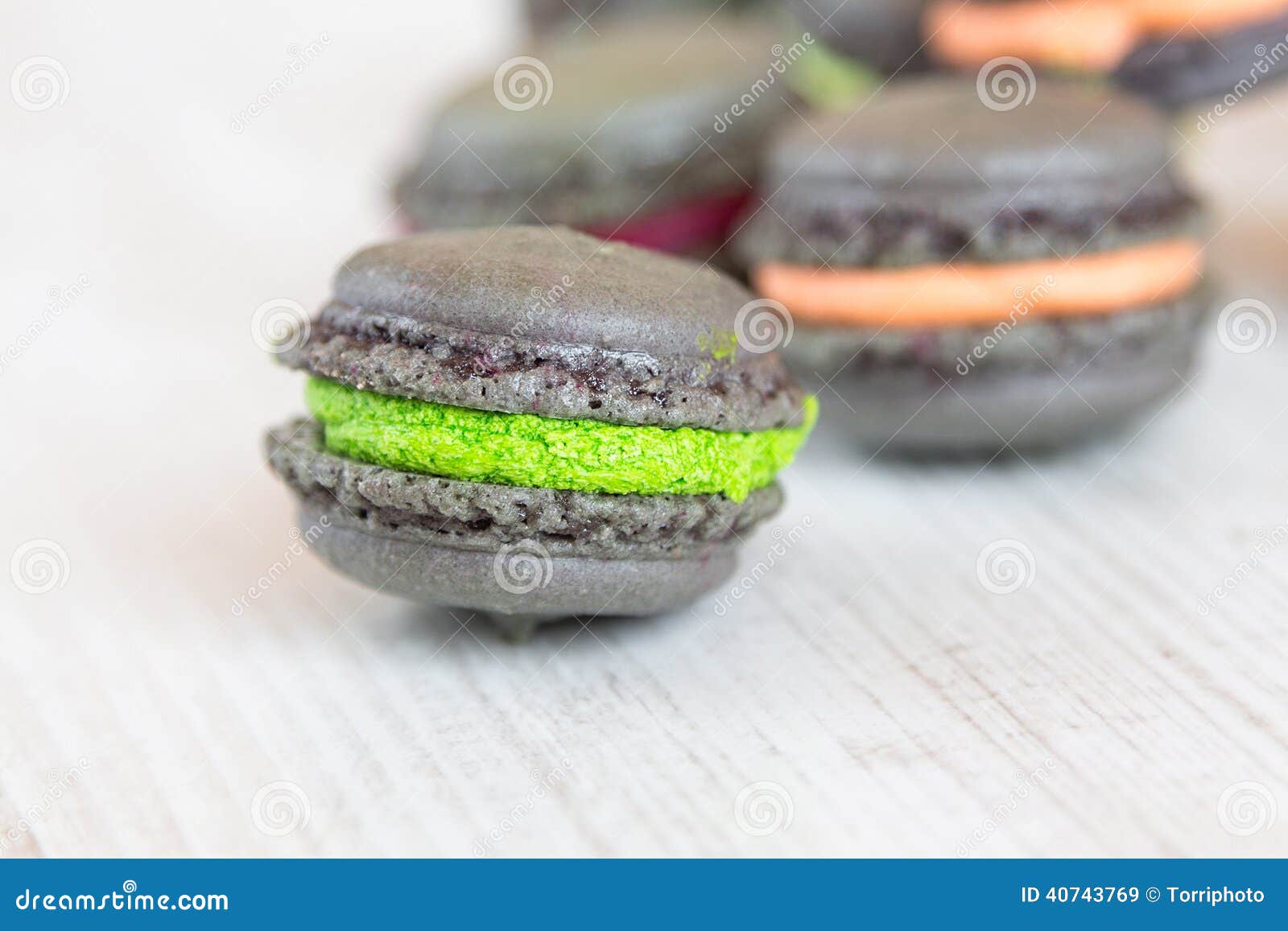 Gray Macaroons with Colorful Cream Stock Image - Image of neon, biscuit ...