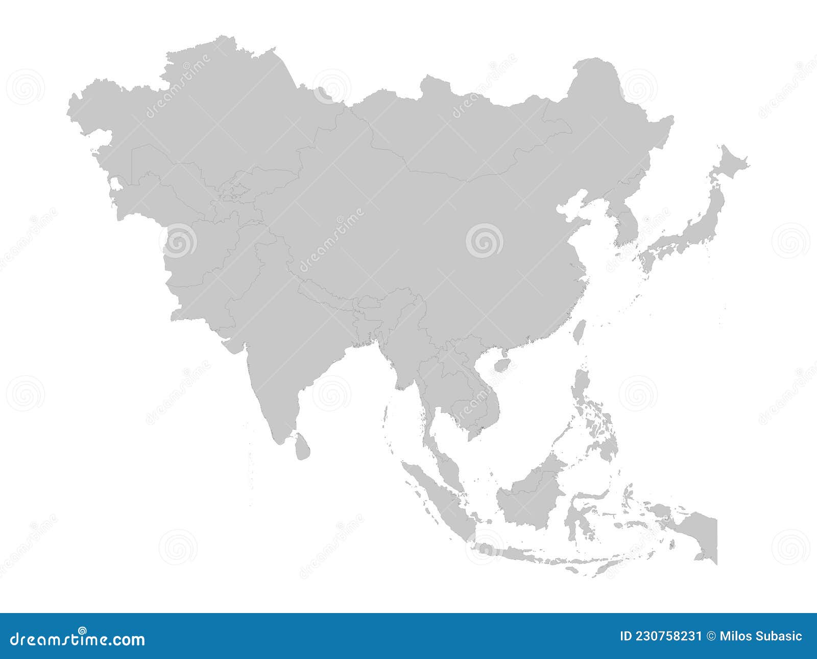Gray Map of Asia with Countries Stock Vector - Illustration of ...