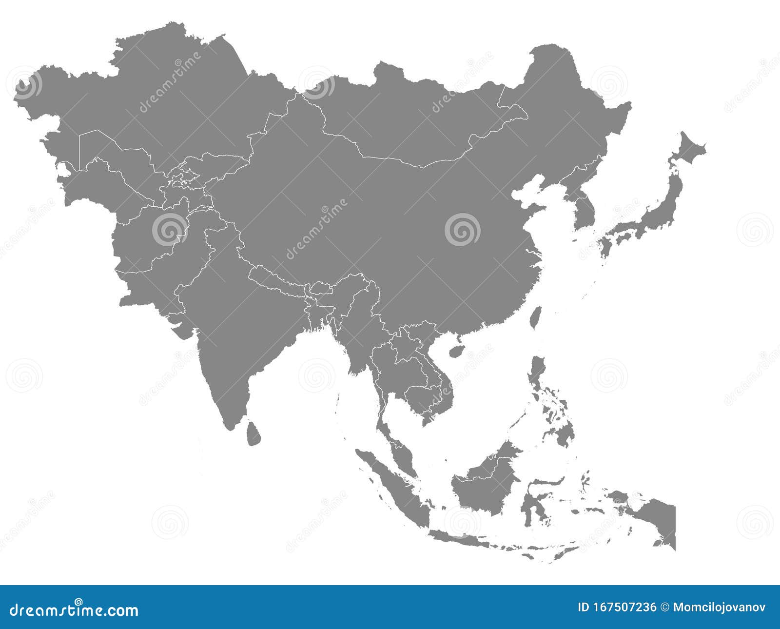 Gray map of Asia stock vector. Illustration of union - 167507236