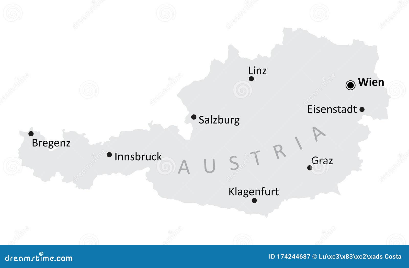 Austria Cities Panoramic Cityscapes Vector Illustrations In Black And ...