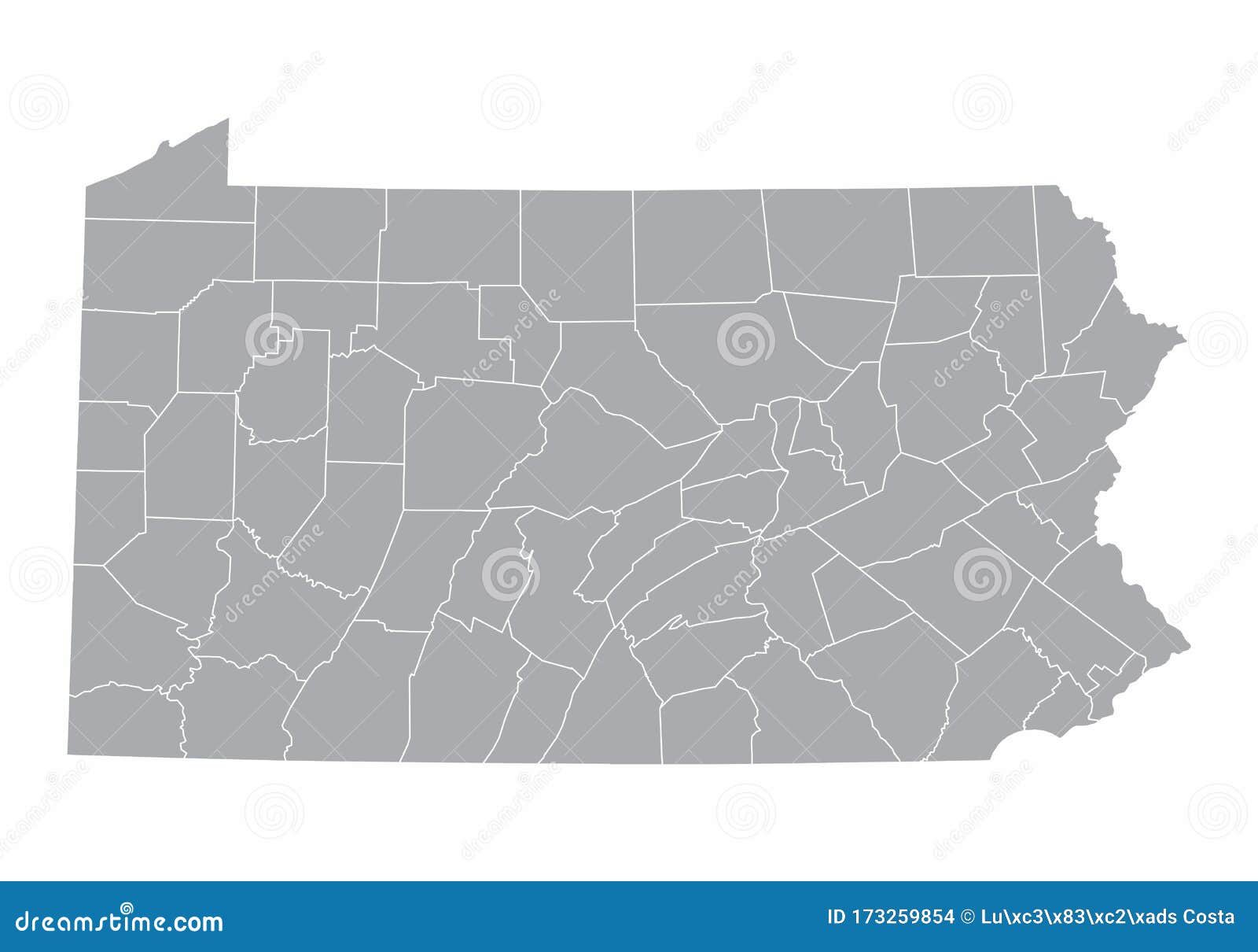 Map of Pennsylvania stock illustration. Illustration of grey - 173259854