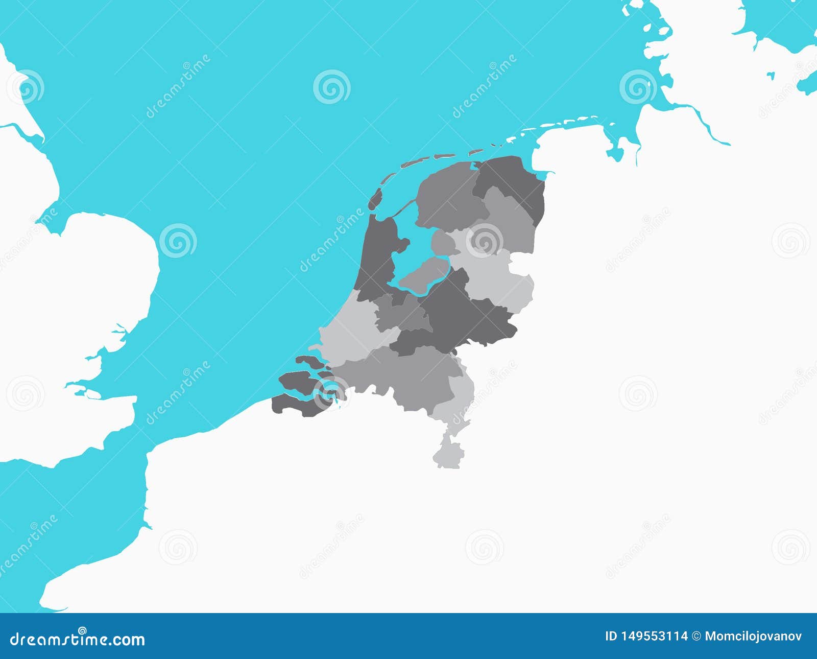 Gray Map of Regions of the Netherlands with Surrounding Terrain Stock ...