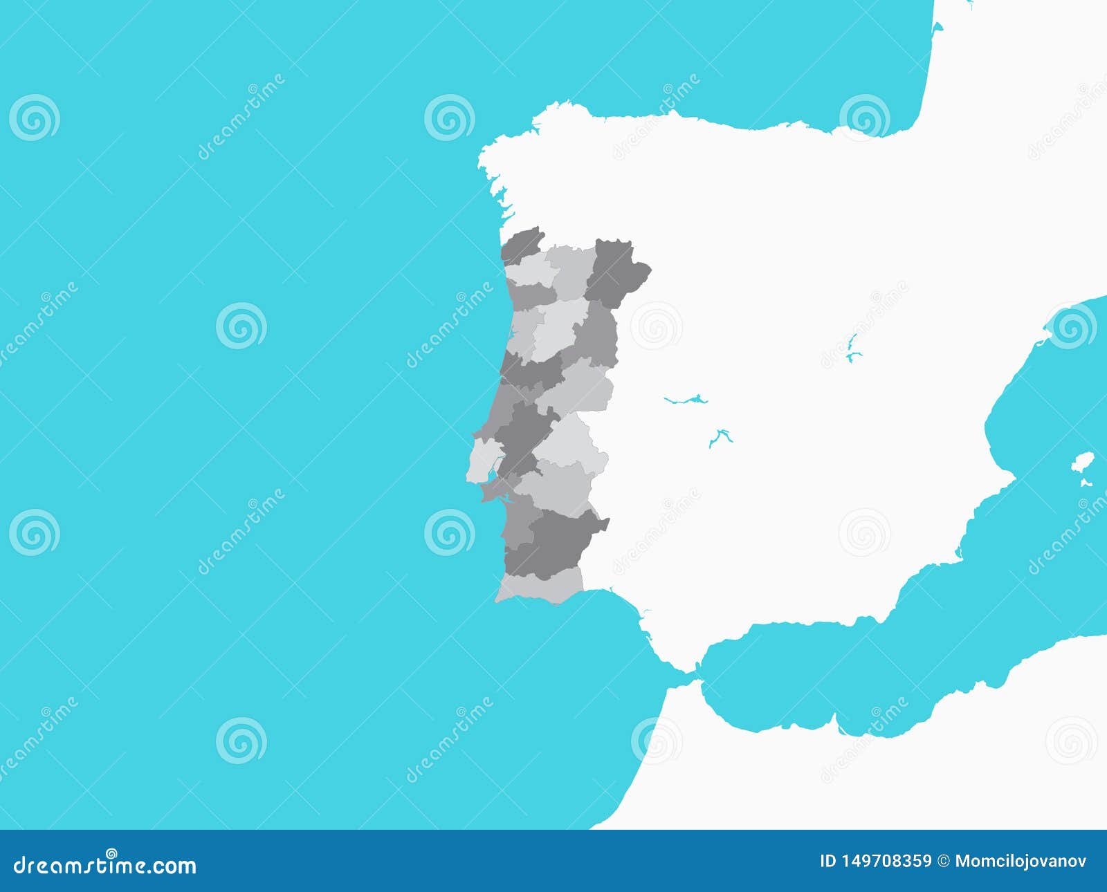 Gray Map of Regions of Portugal with Surrounding Terrain Stock Vector ...