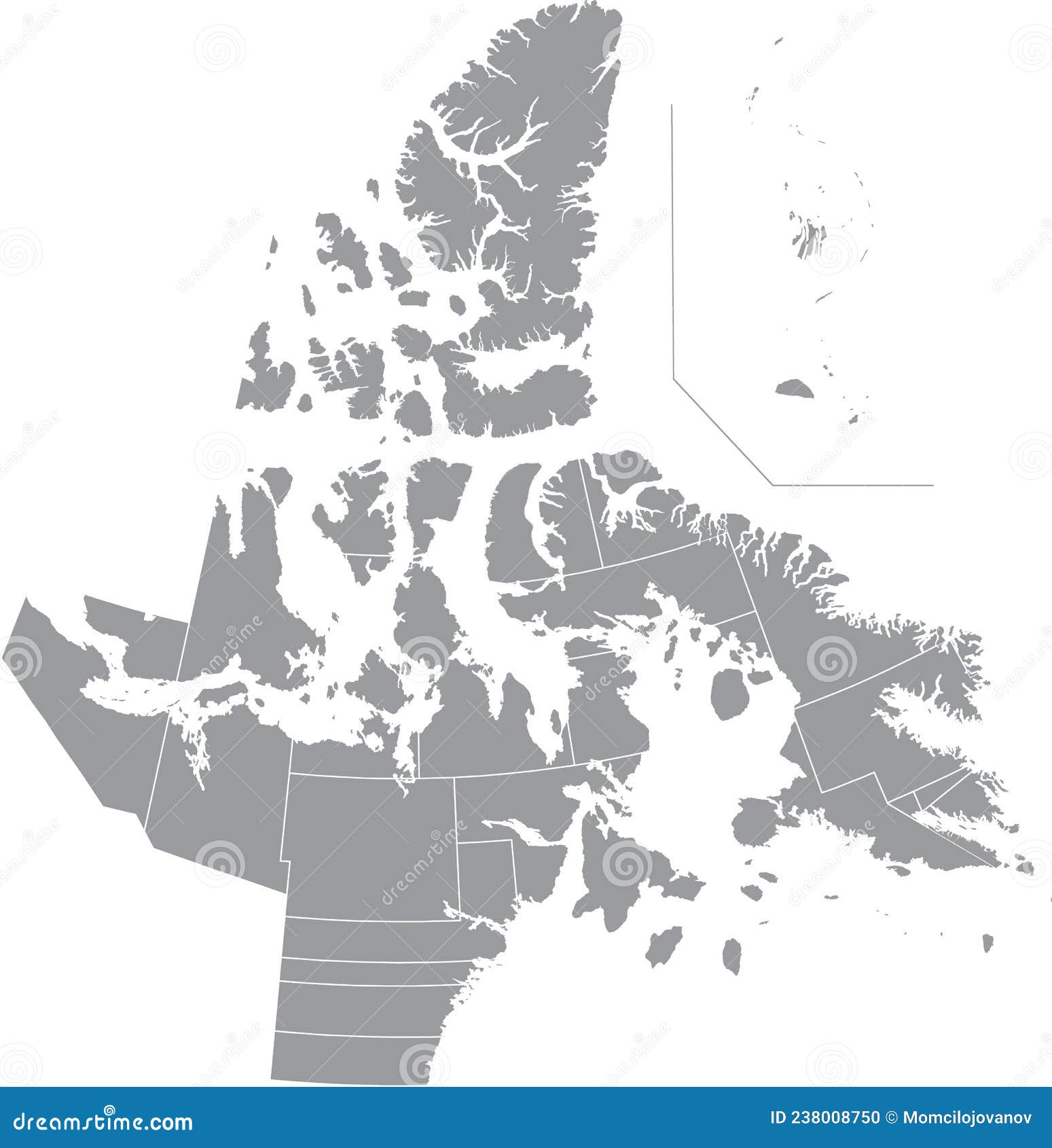 Gray Map of the Territorial Electoral Districts of NUNAVUT, CANADA ...