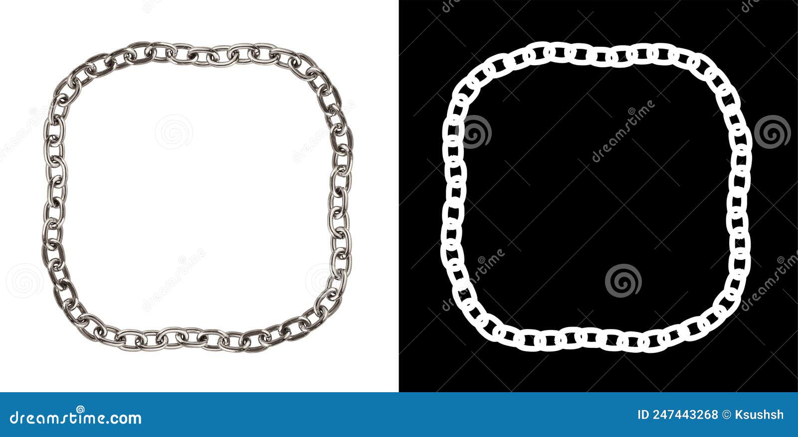 Gray Metal Large Chain in Square Frame Isolated on White with ...