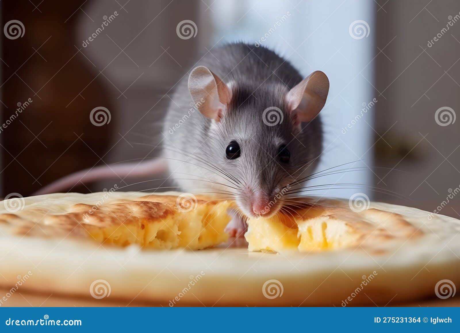 Gray Mice Approach a Piece of Cheese on the Kitchen Table, Generative ...