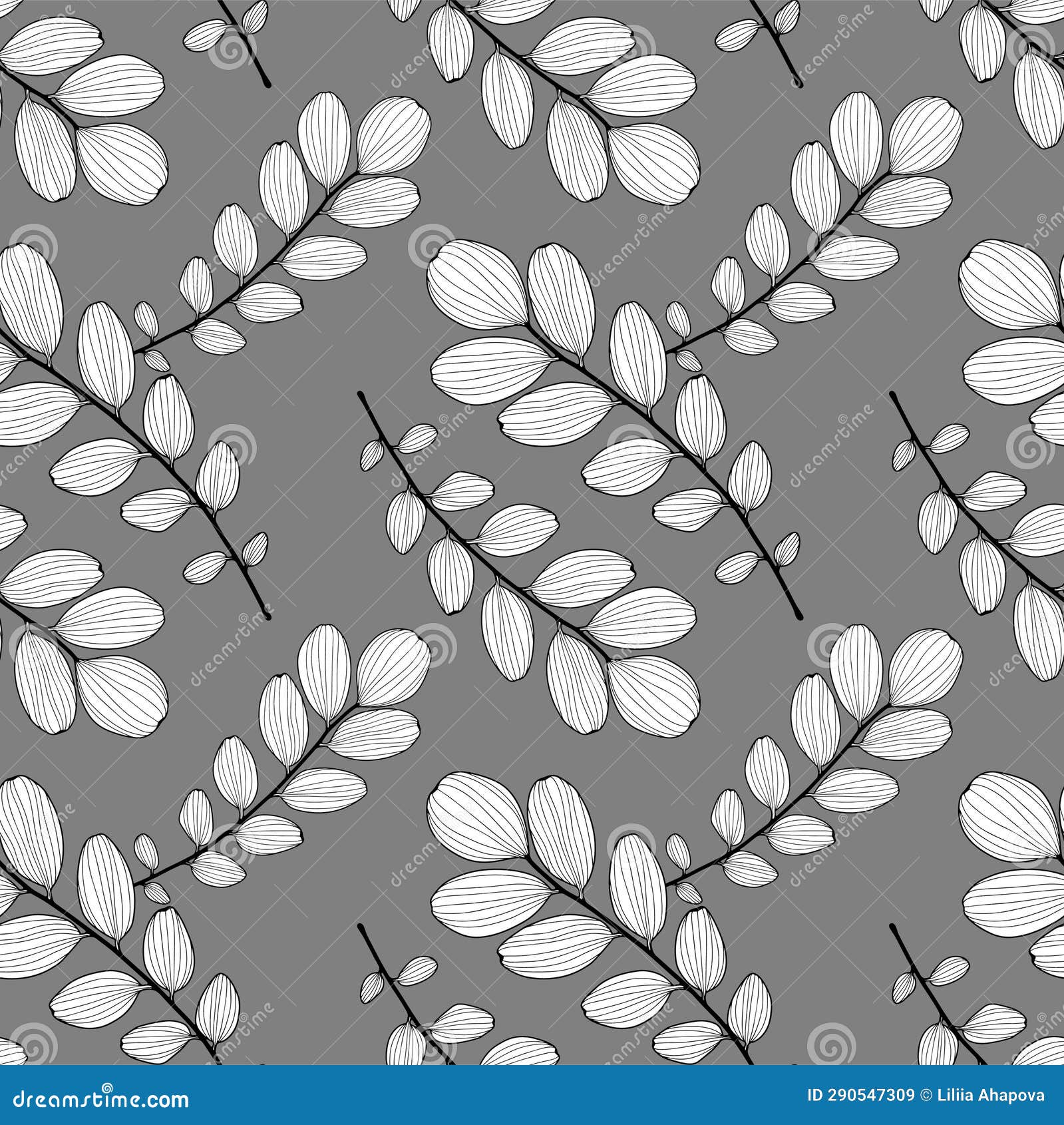 Gray Minimalistic Seamless Pattern with White Branches and Leaves ...