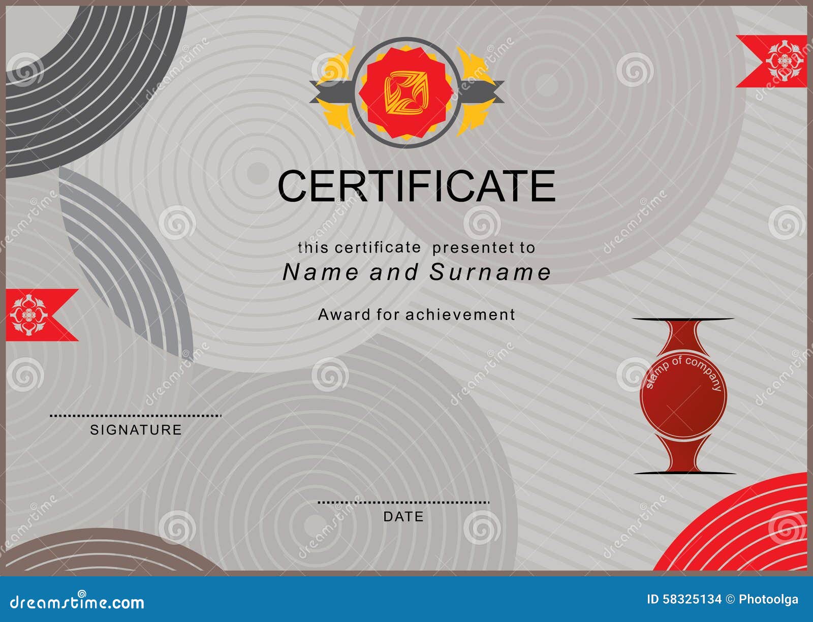 Gray Modern Certificate with Bright Emblem Stock Vector - Illustration ...