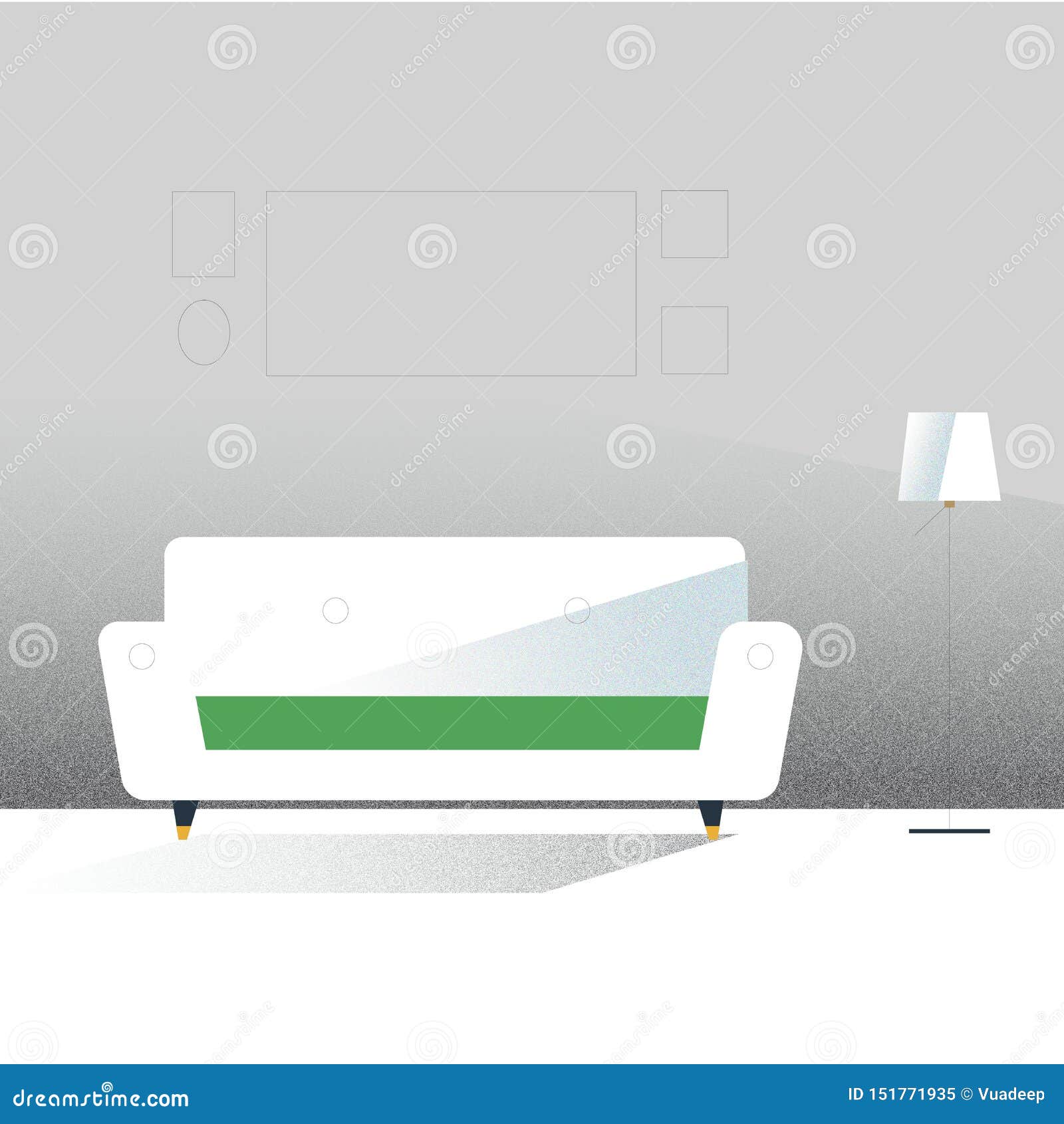 Gray Modern Interior with Sofa and Lamp. Flat Cartoon Stock ...