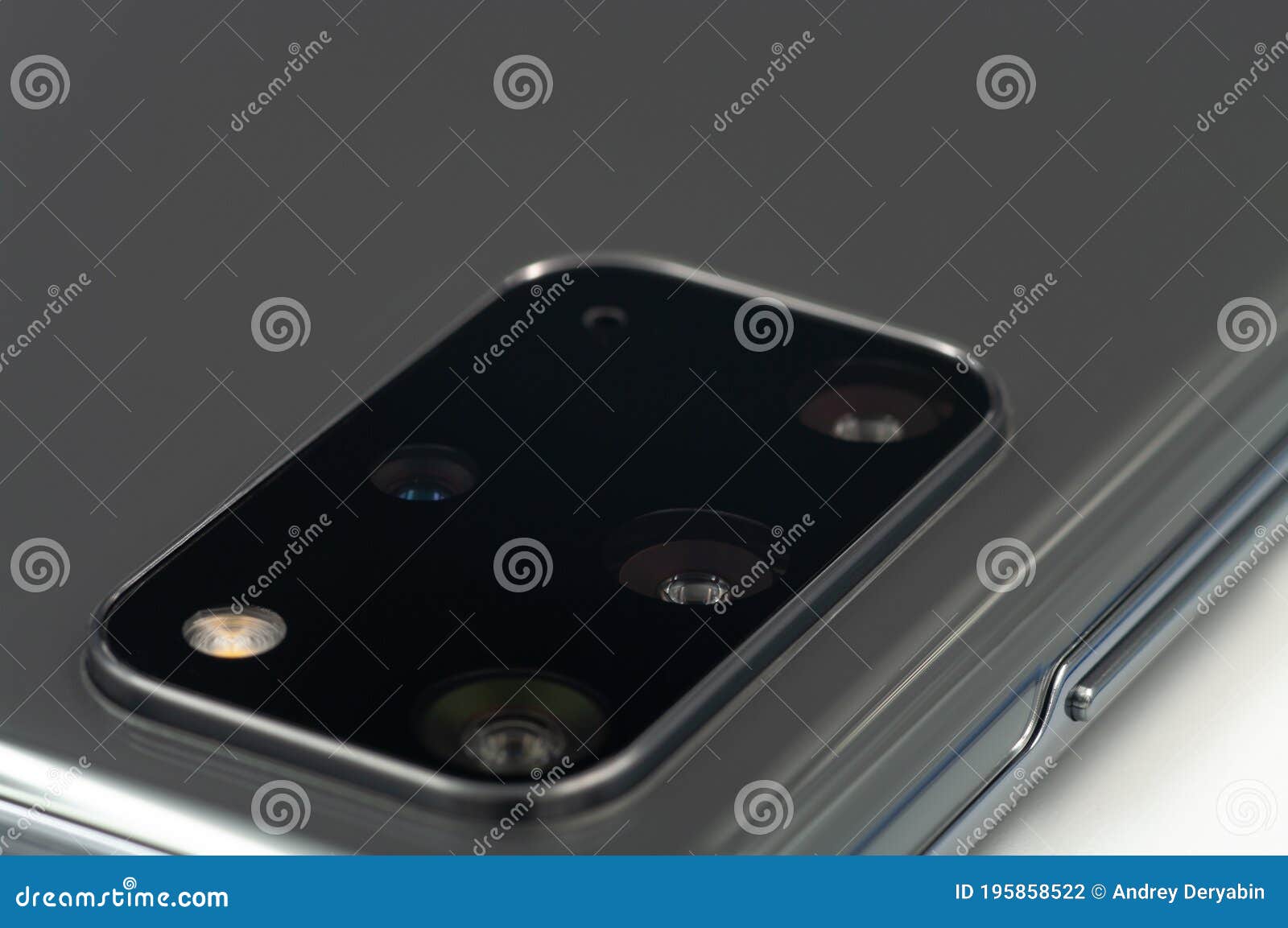 Gray Modern Smart Phone Multi Camera Lens and Fingerprint Scanner Close ...