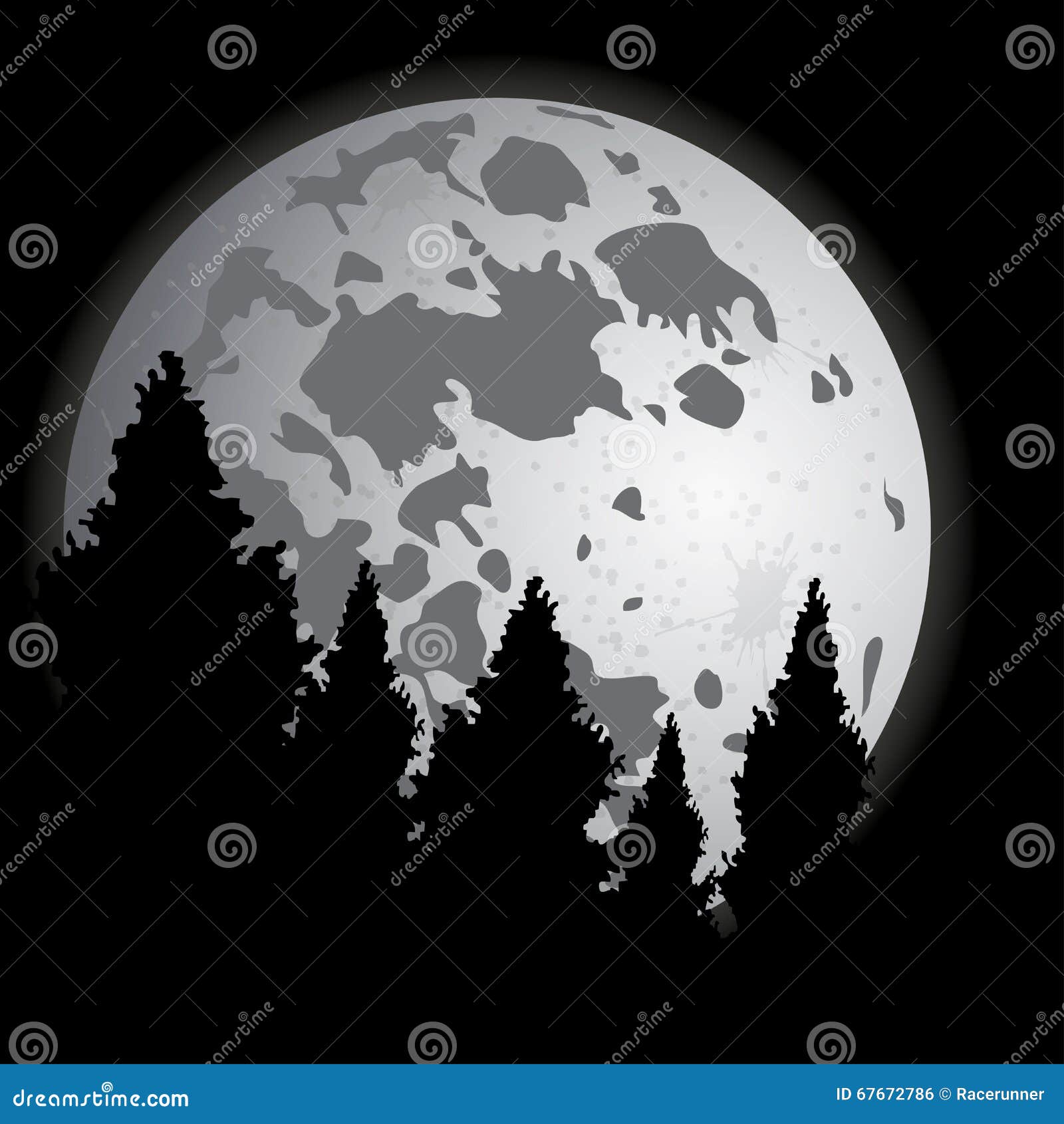 Gray Moon and Forest. Night Scene. Vector. Stock Vector - Illustration ...