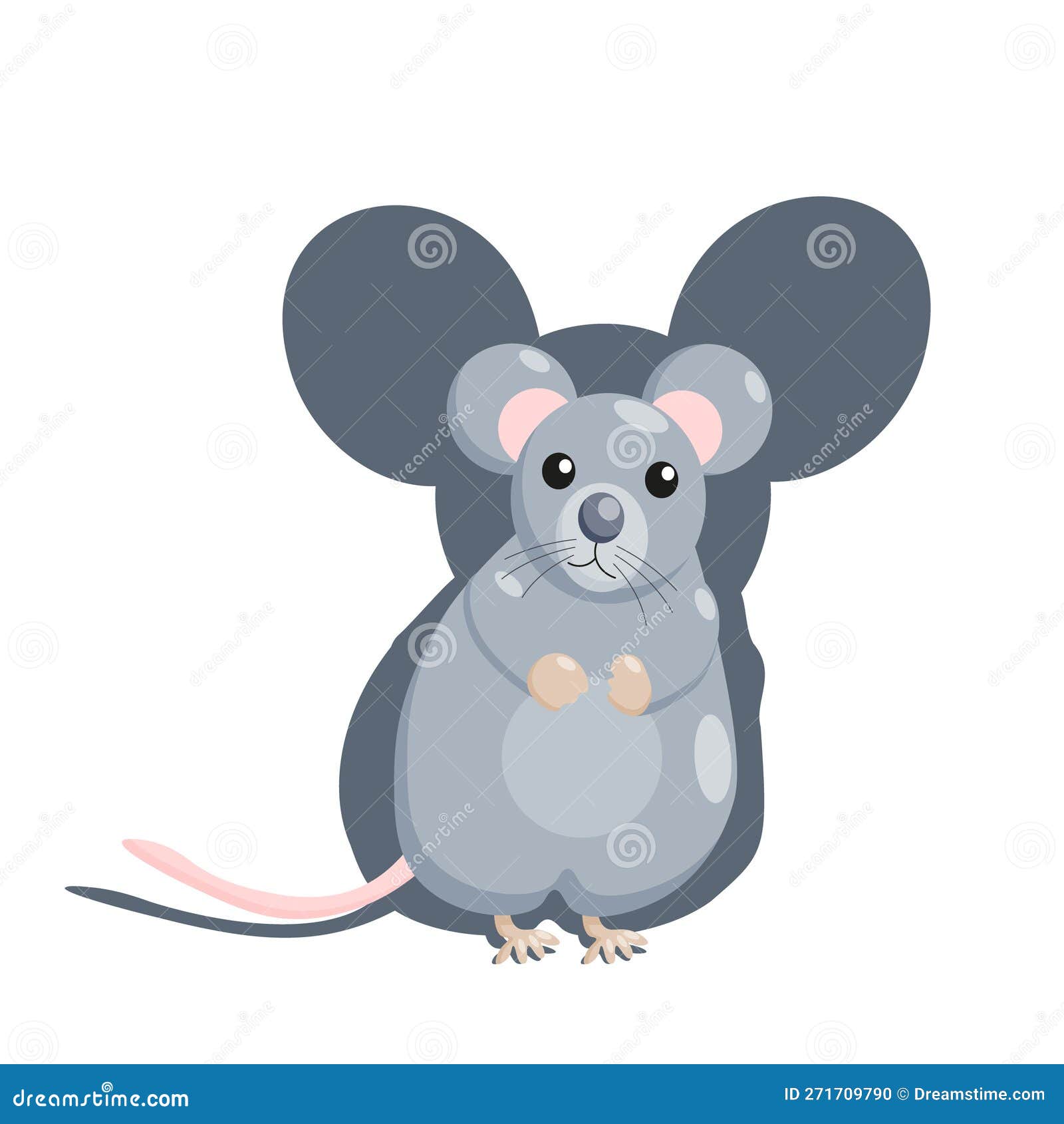 Gray Mouse Cartoon Character with Big Ears on White Background with ...