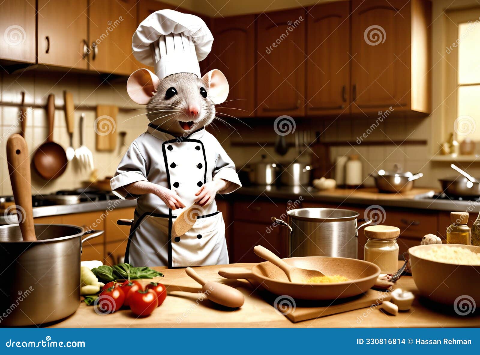 A Gray Mouse Wearing a Chef S Hat and Apron Stock Illustration ...