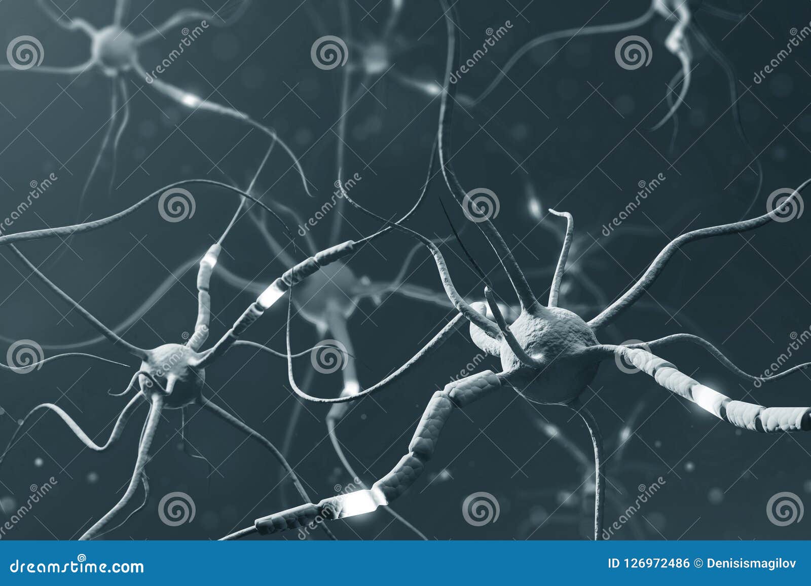 Gray Neurons with Glowing Fragments Over Gray Stock Illustration ...