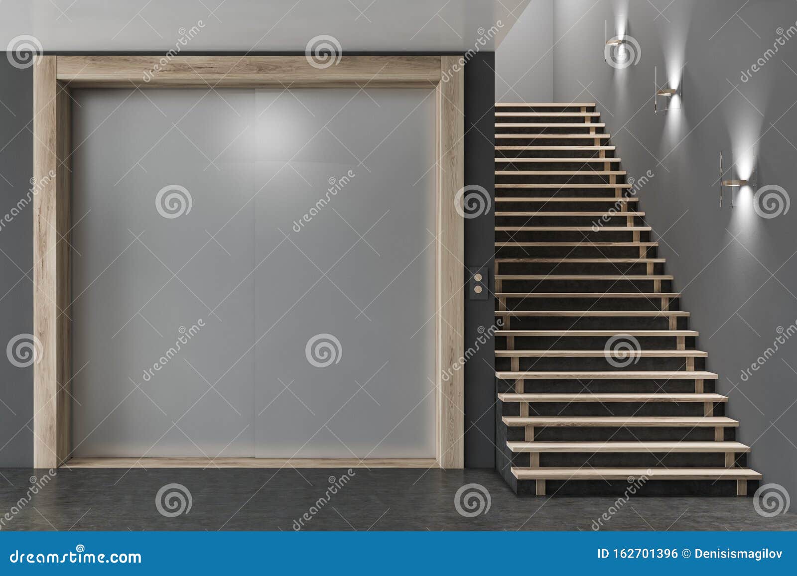 Gray Office Elevator Hall Interior Stock Illustration - Illustration of ...