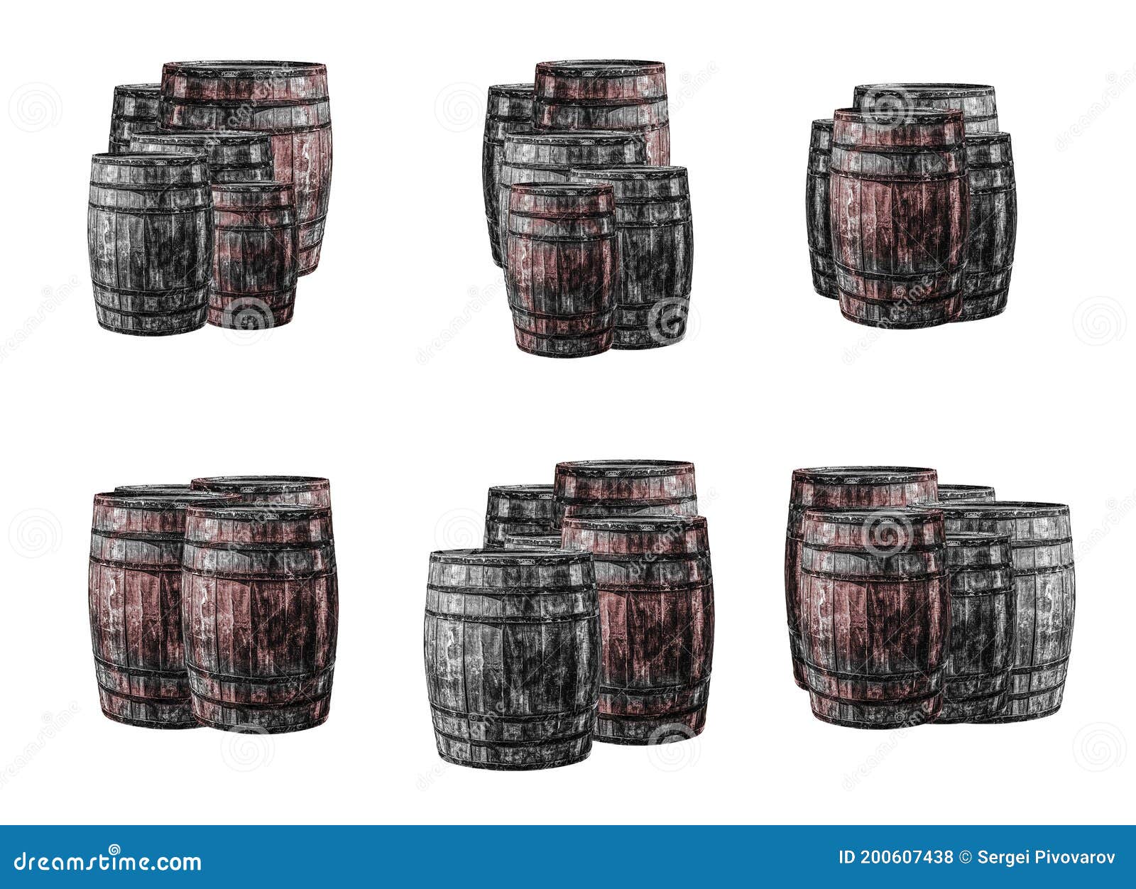 Gray Old Barrels Set Winemaking and Aging Whiskey on an Isolated ...