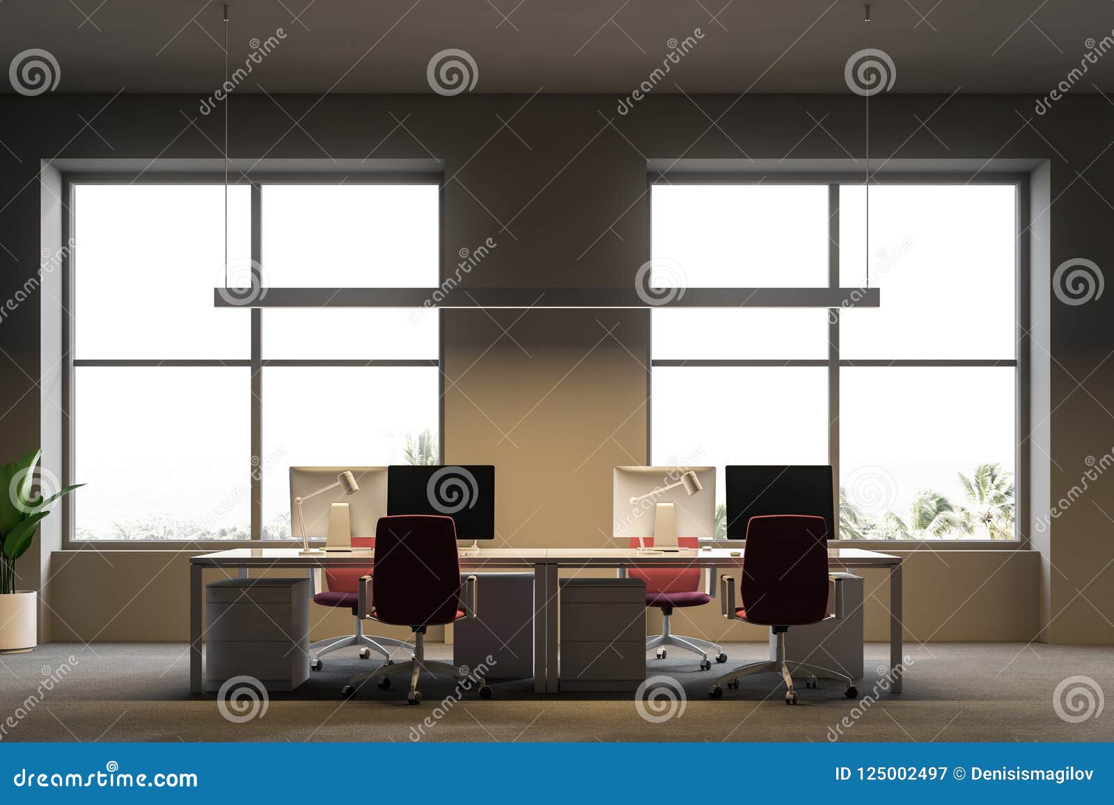 Gray Open Plan Office, Business Centre, Front View Stock Illustration ...