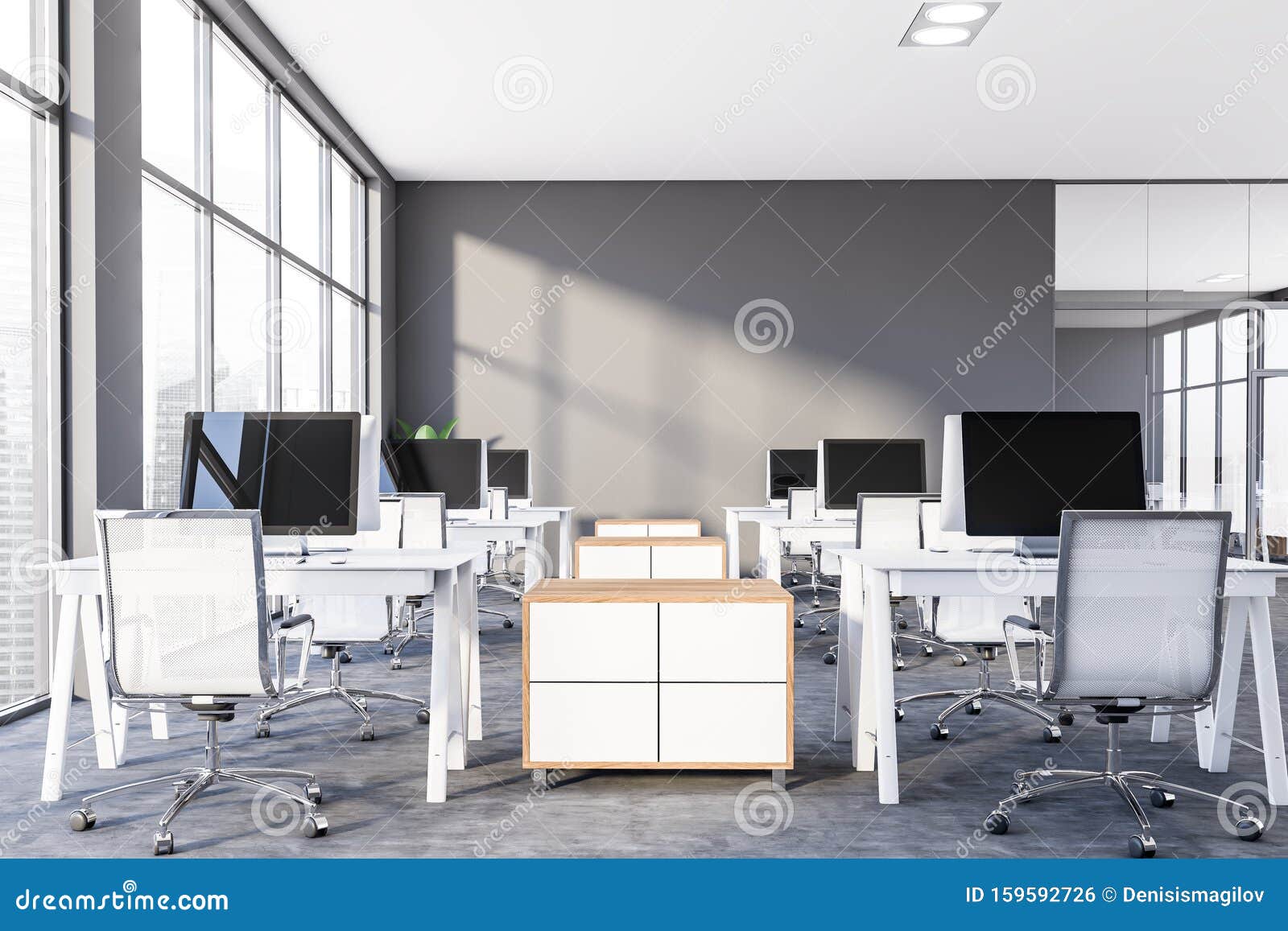 Gray Open Space Office or Classroom Stock Illustration - Illustration ...