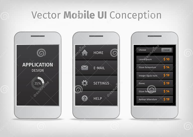 Gray and Orange Vector Mobile User Interface Conception Stock Vector ...