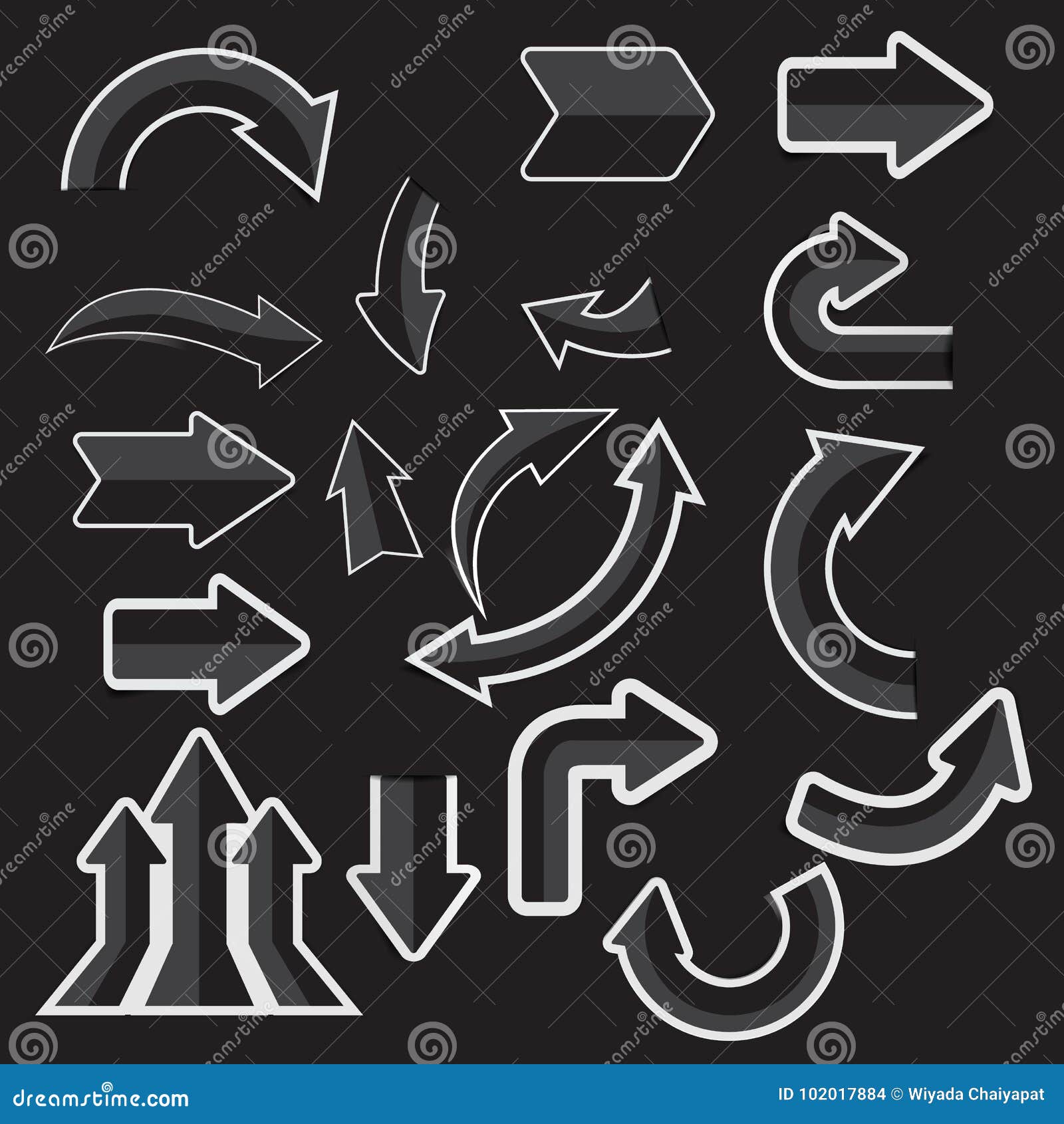 Gray Paper Arrow Stickers with Shadows Stock Vector - Illustration of ...