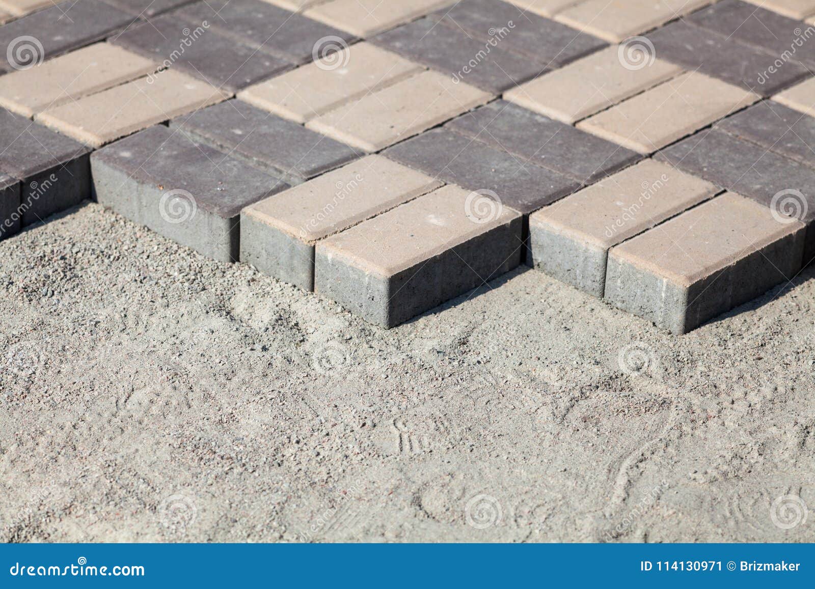 Gray Paving Blocks - Side View. New Sidewalk with Rectangular Stones ...