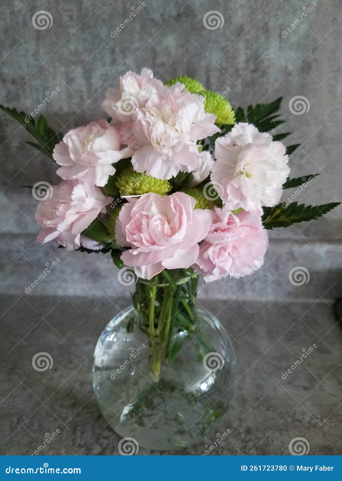 Pink and White Carnation Bouquet Stock Photo - Image of glass, white ...