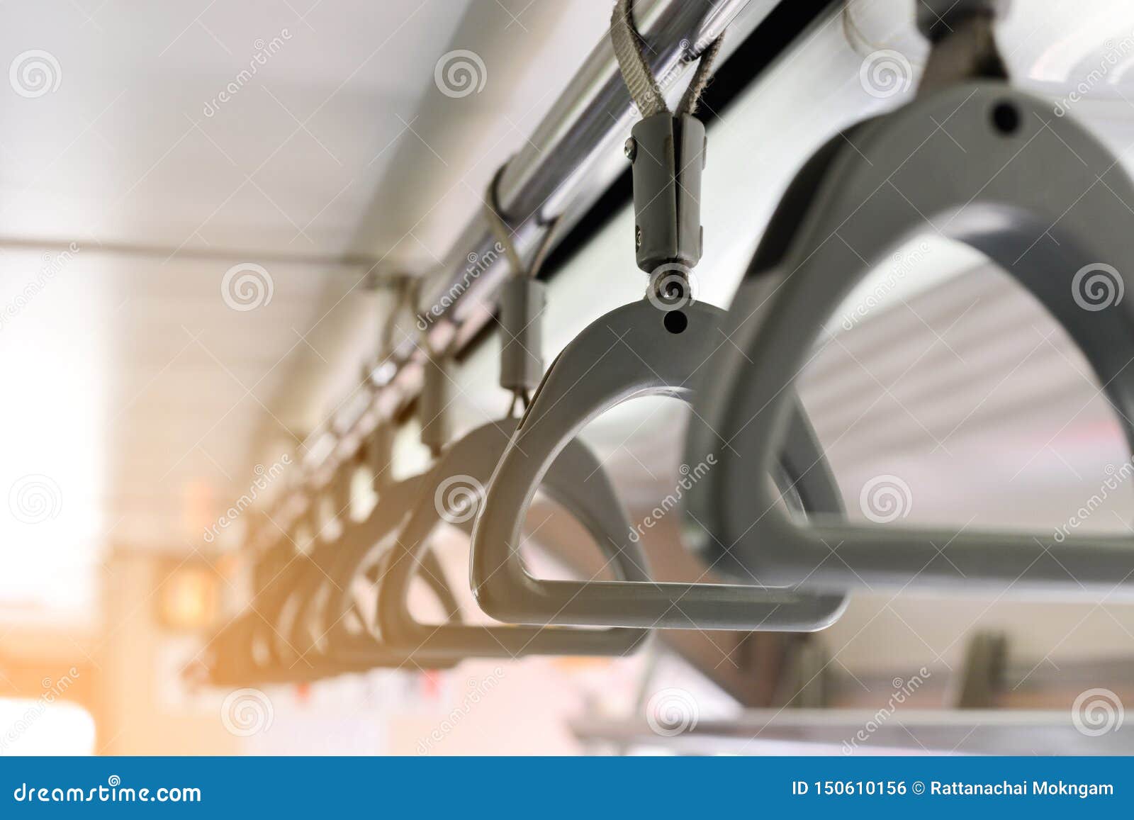 Gray Plastic Handles on Ceiling Rails for Standing Passenger, Handle in ...