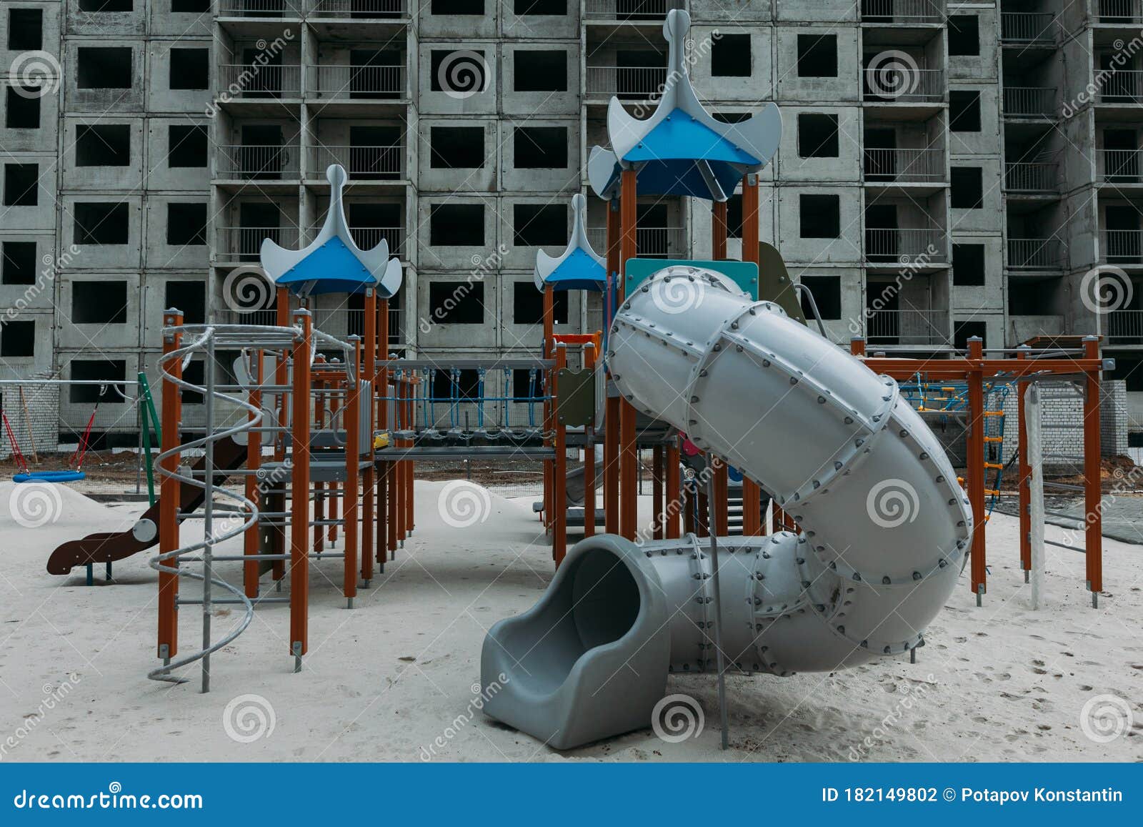 Gray Playground on the Background of Gray Concrete Walls of an ...